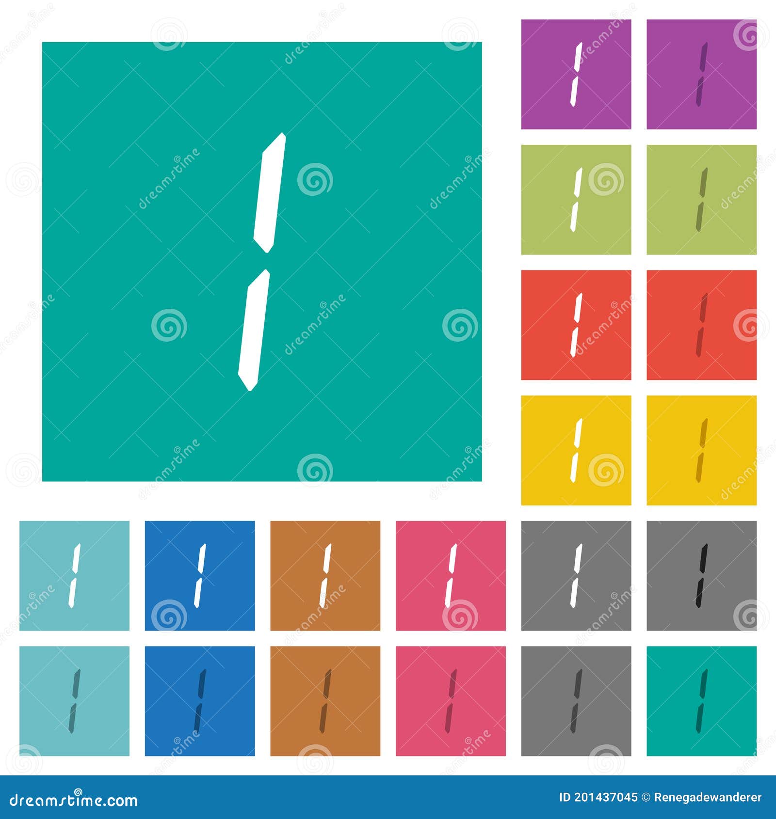 Digital Number One of Seven Segment Type Square Flat Multi Colored ...