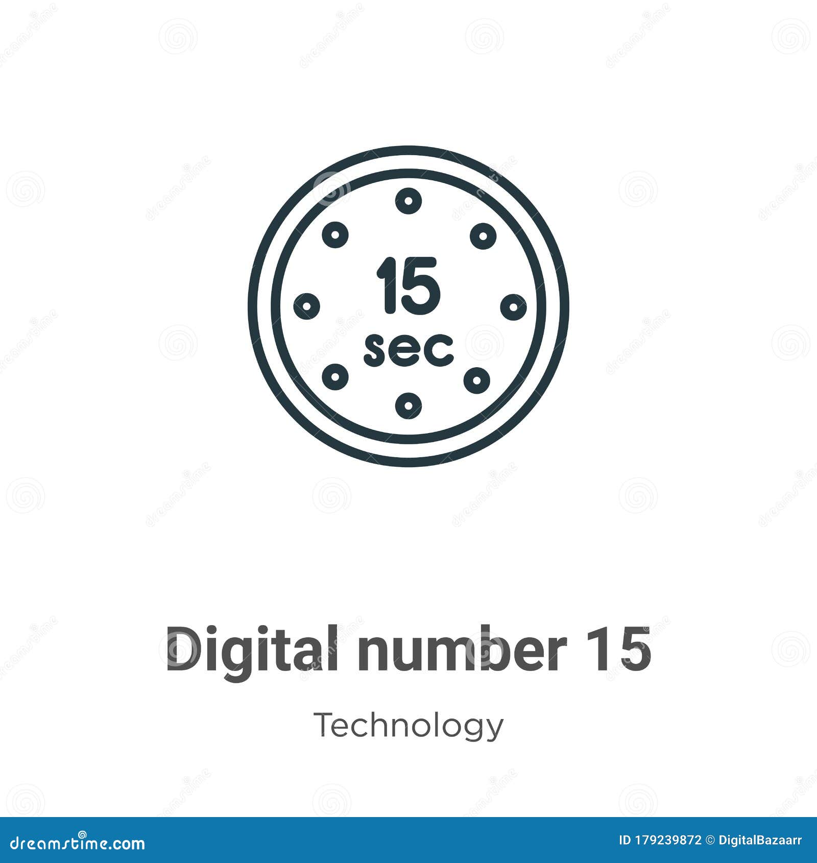 Digital Number 15 Outline Vector Icon. Thin Line Black Digital Number ...