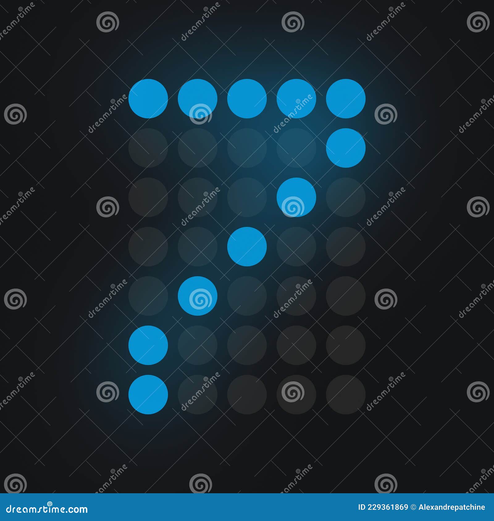 Digital Number SEVEN in Blue on Black Background, Lighted Leds Glowing ...