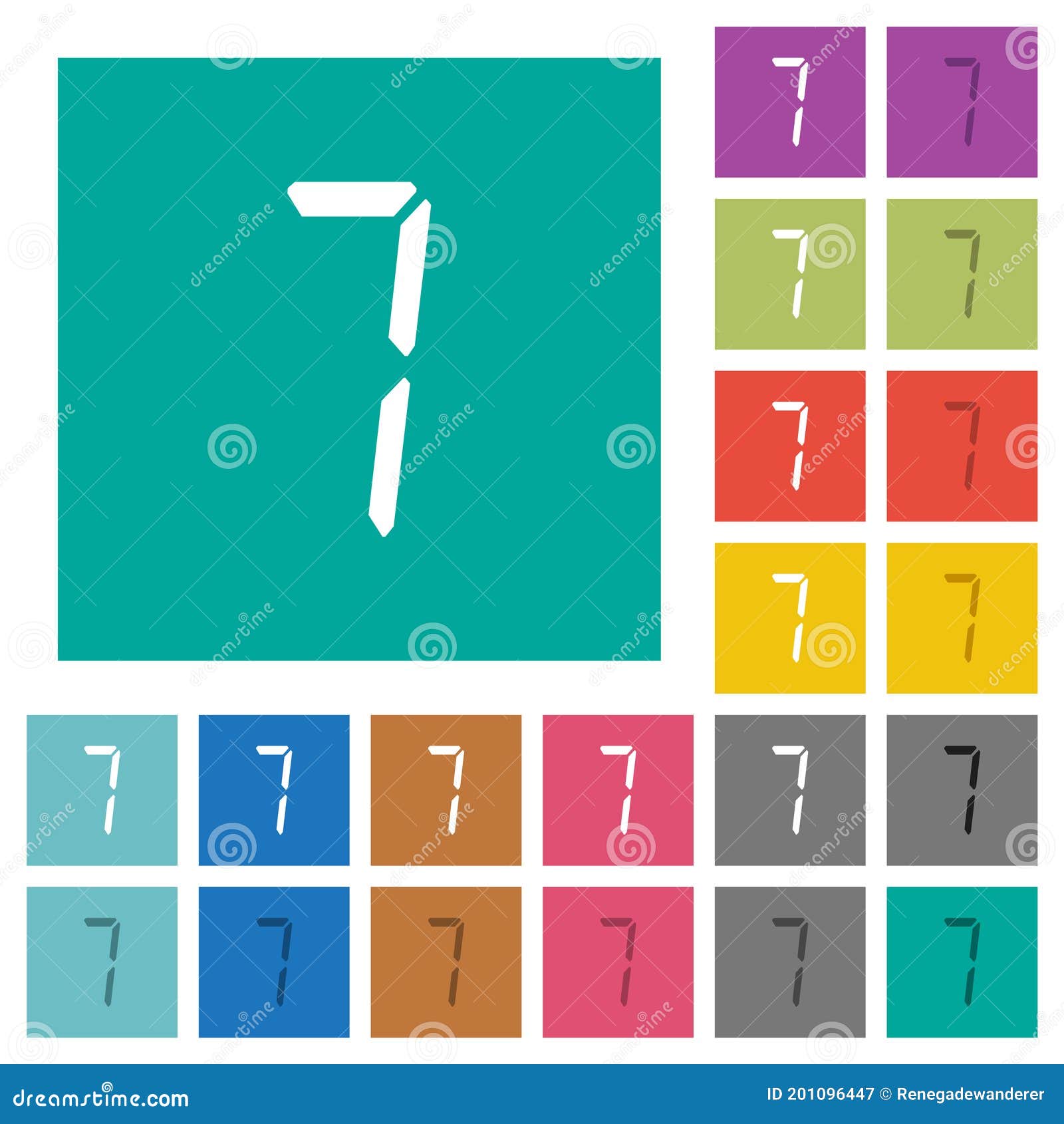 Digital Number Seven of Seven Segment Type Square Flat Multi Colored ...