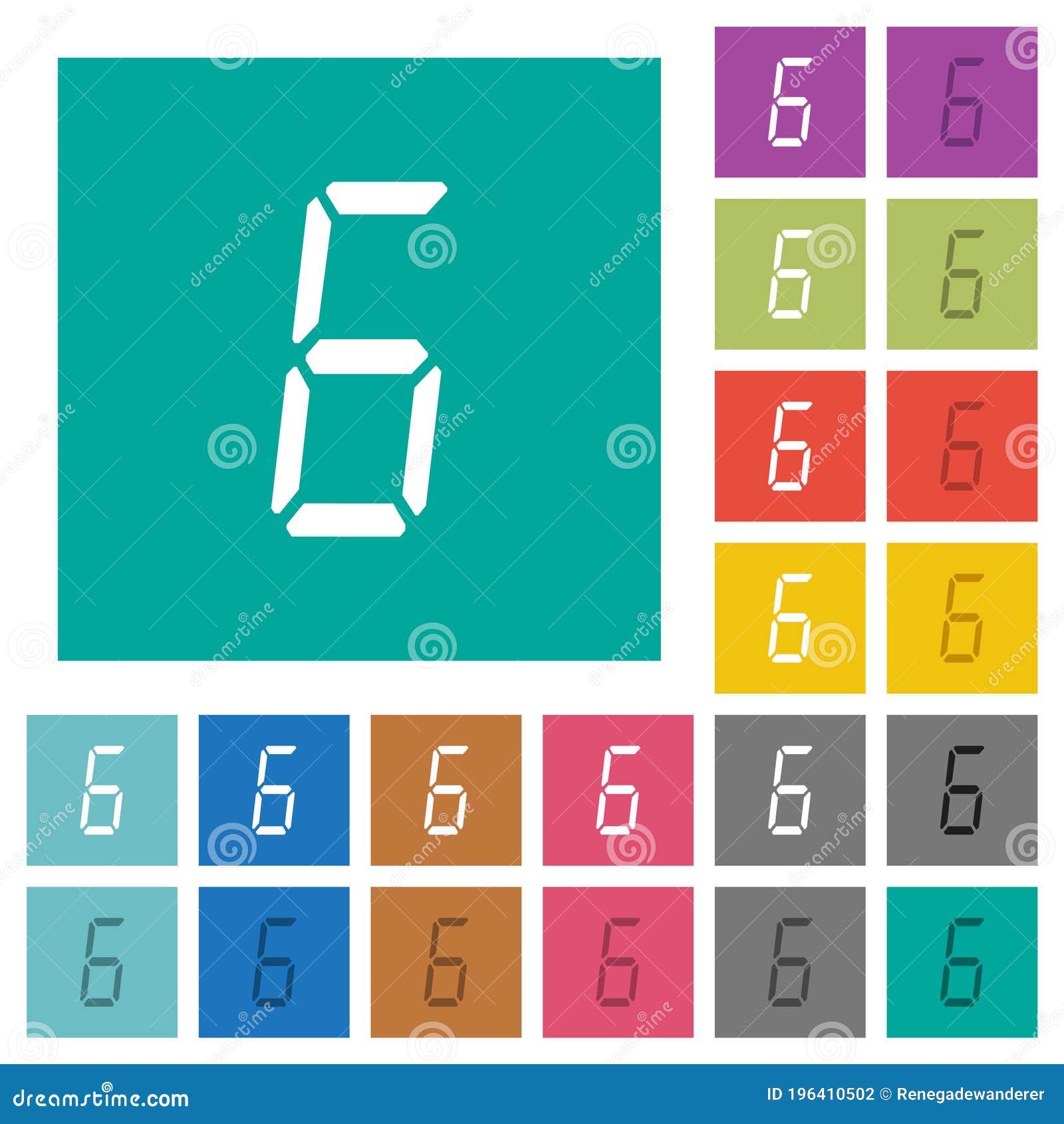 Digital Number Six of Seven Segment Type Square Flat Multi Colored ...