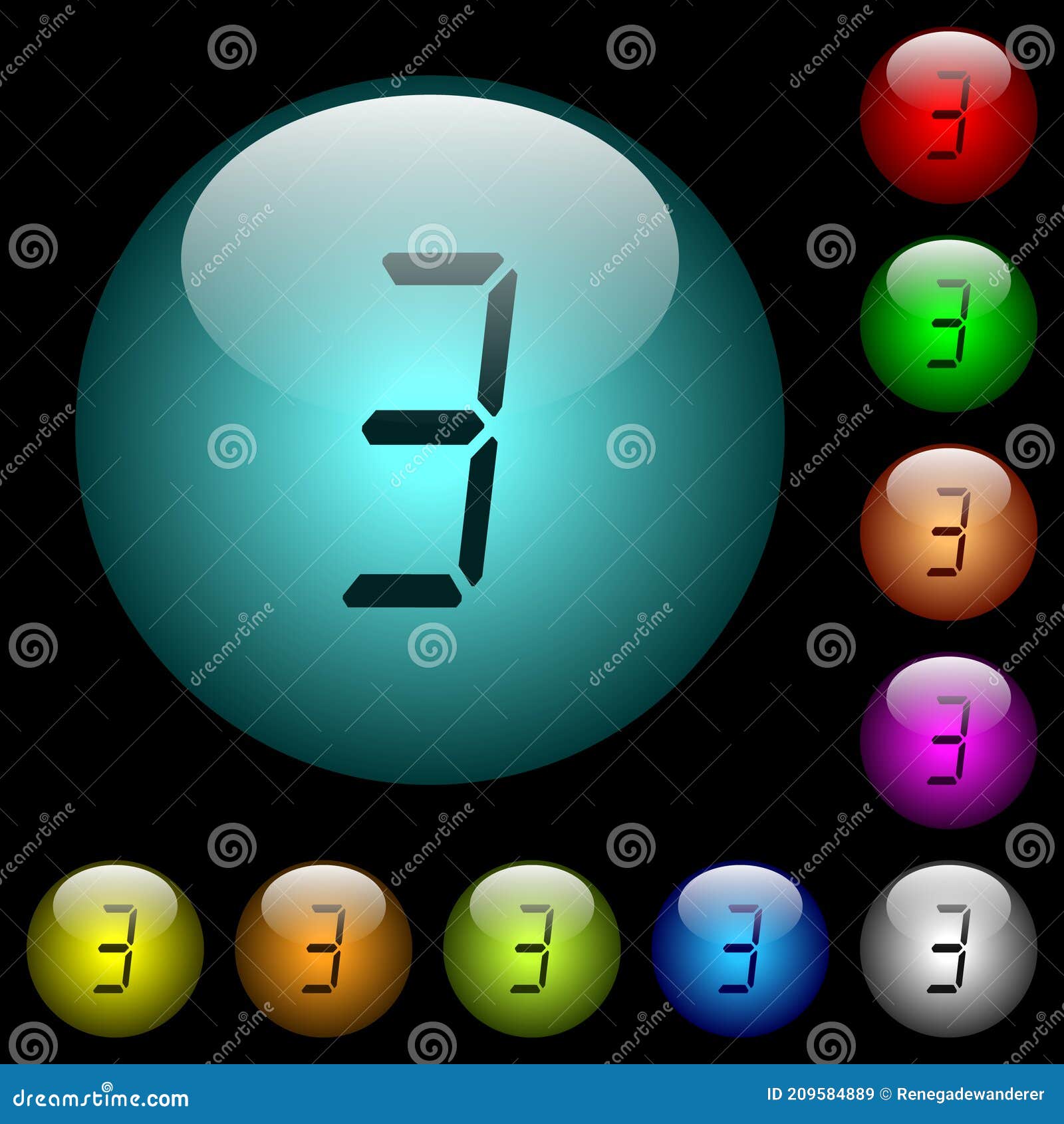 Digital Number Three of Seven Segment Type Icons in Color Illuminated ...
