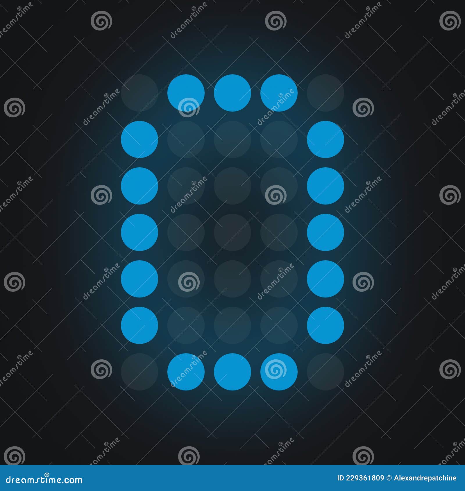 Digital Number ZERO in Blue on Black Background, Lighted Leds Glowing ...