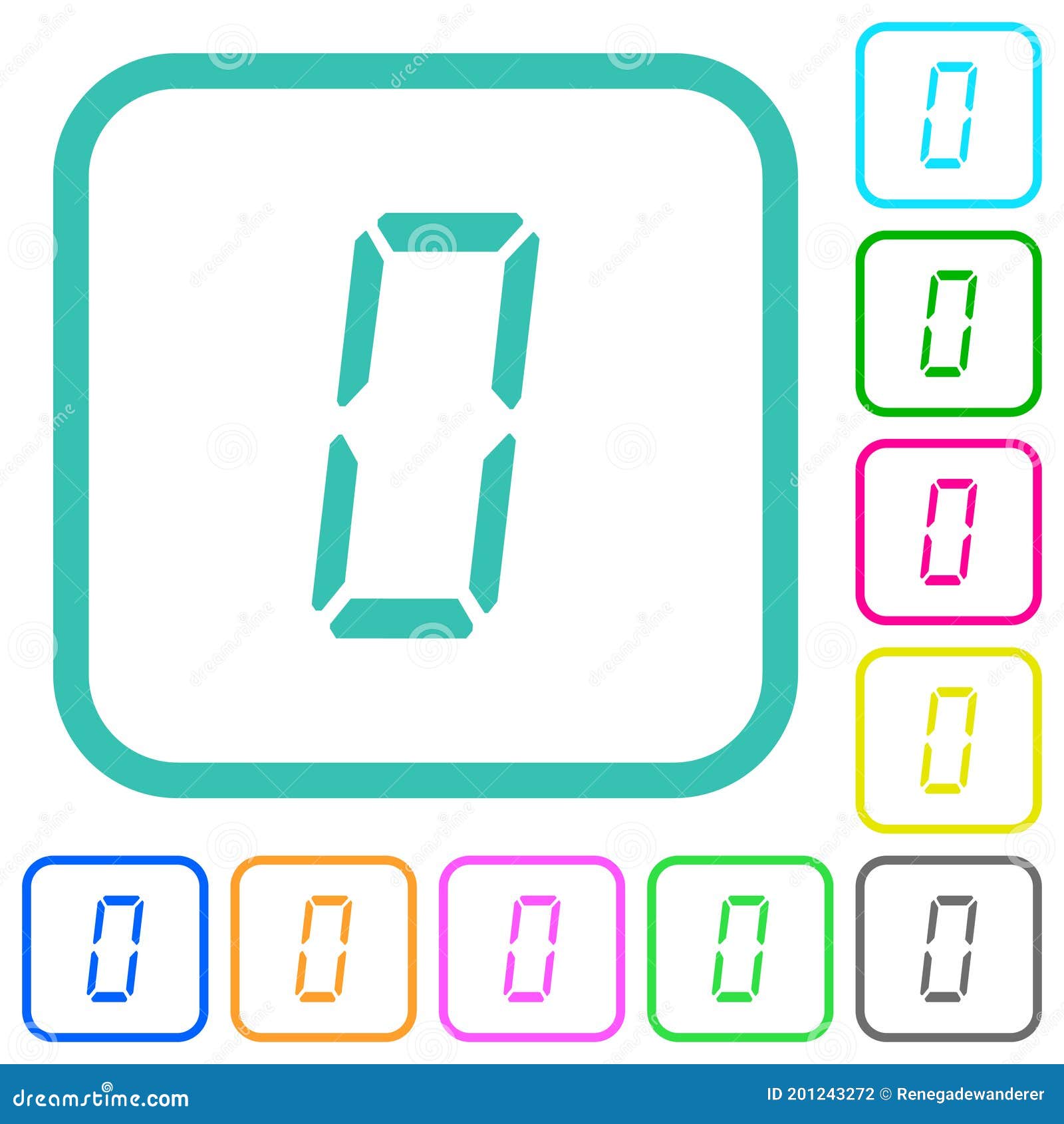 Digital Number Zero of Seven Segment Type Vivid Colored Flat Icons ...