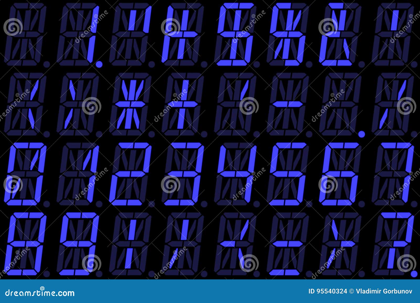 Digital Numbers on Blue Alphanumeric LED Display Stock Illustration ...