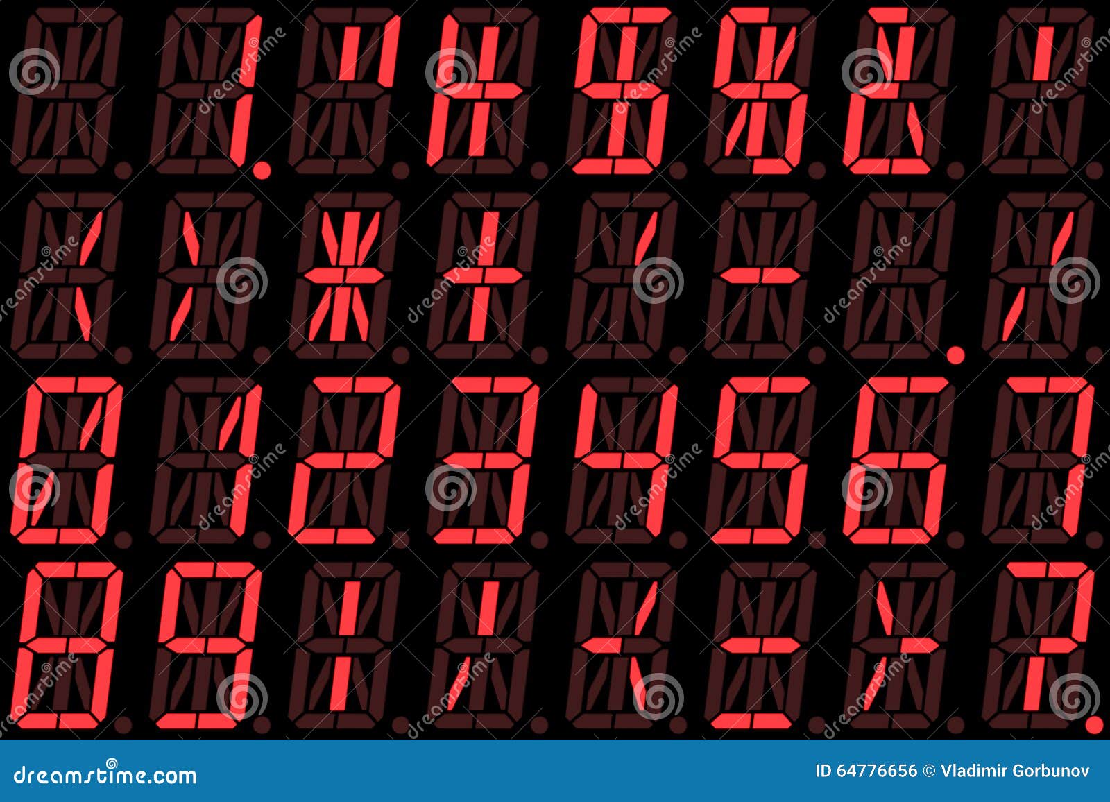 Digital Numbers on Red Alphanumeric LED Display Stock Illustration ...