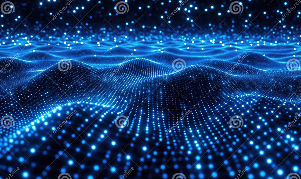 Digital Ocean Waves Illuminated by Blue Light, Creating a Mesmerizing ...