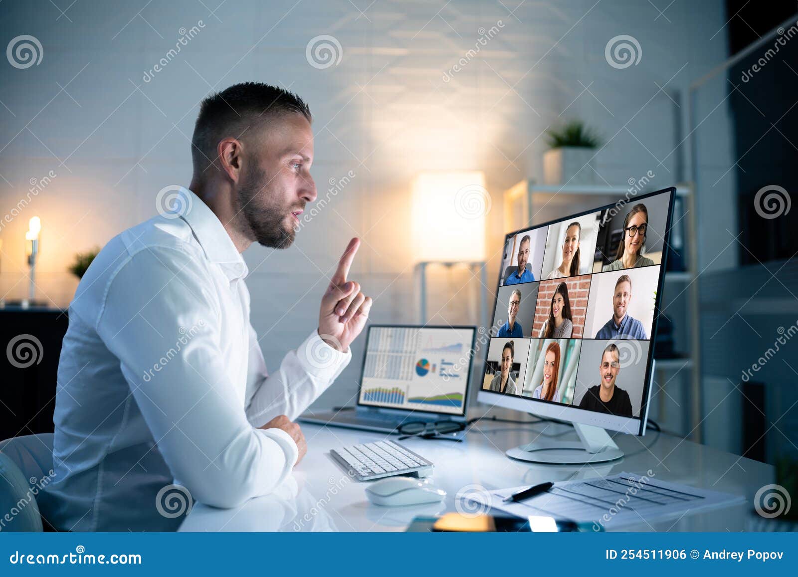 Digital Online Video Conference Webinar Stock Photo - Image of works ...