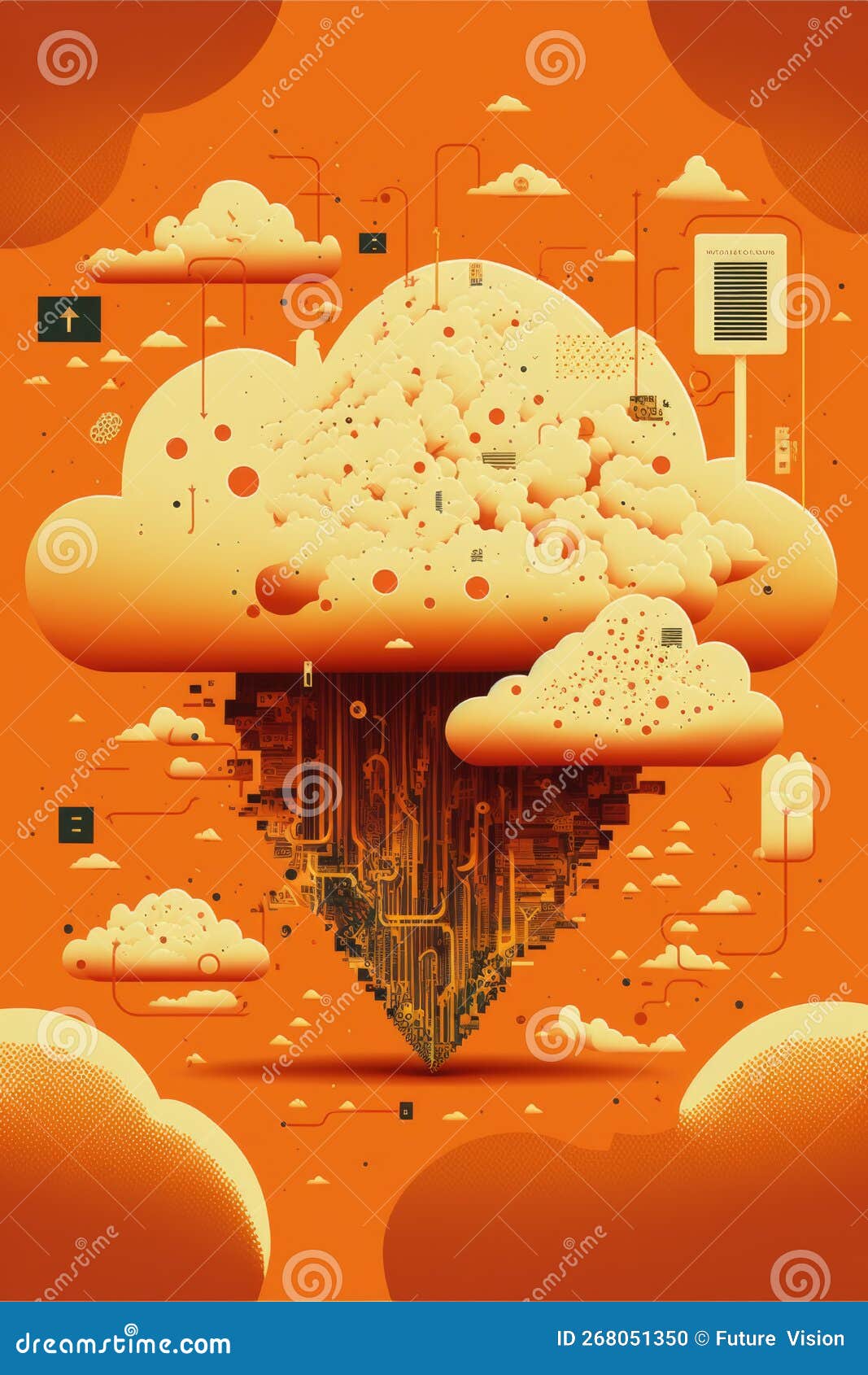 Digital Orange Cloud With Computer Circuit Board Created Using Generative Ai Technology Stock