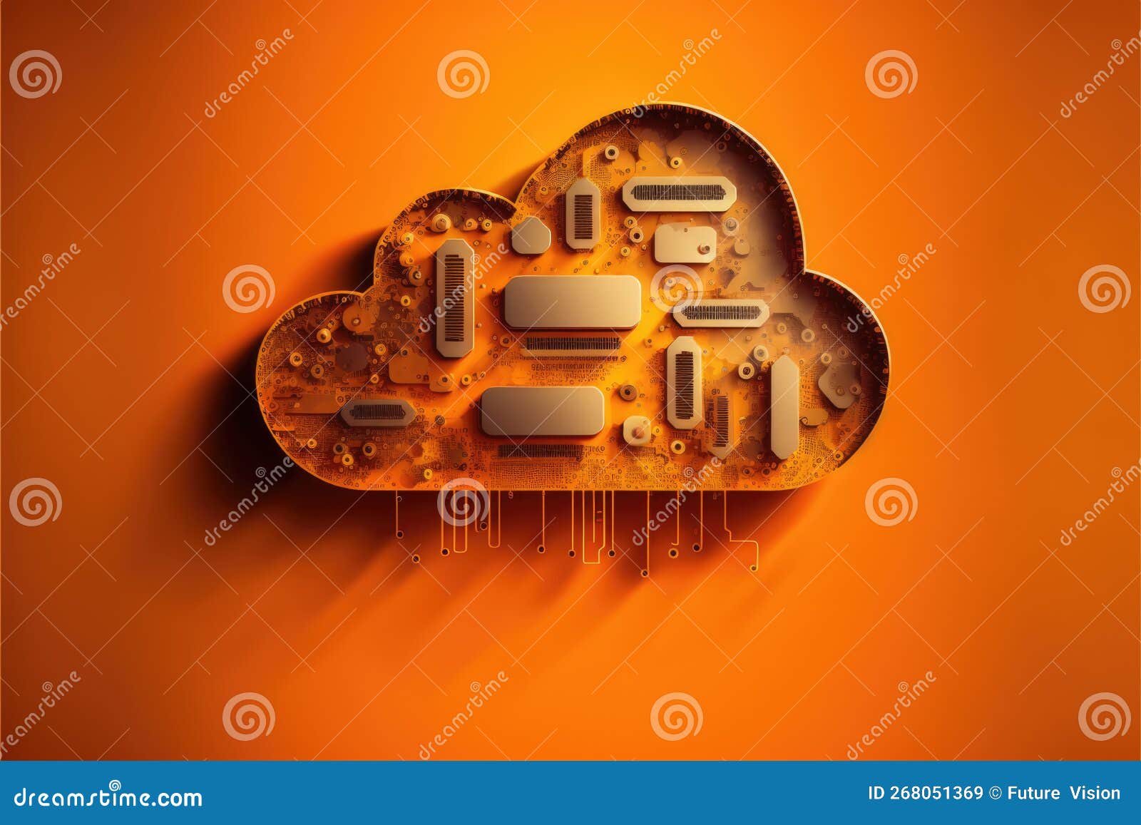 Digital Orange Cloud With Computer Circuit Board Created Using Generative Ai Technology Stock