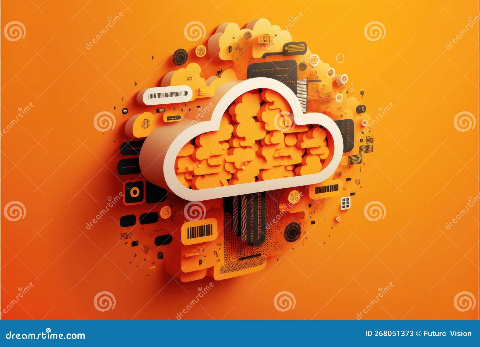 Digital Orange Cloud with Computer Circuit Board, Created Using ...