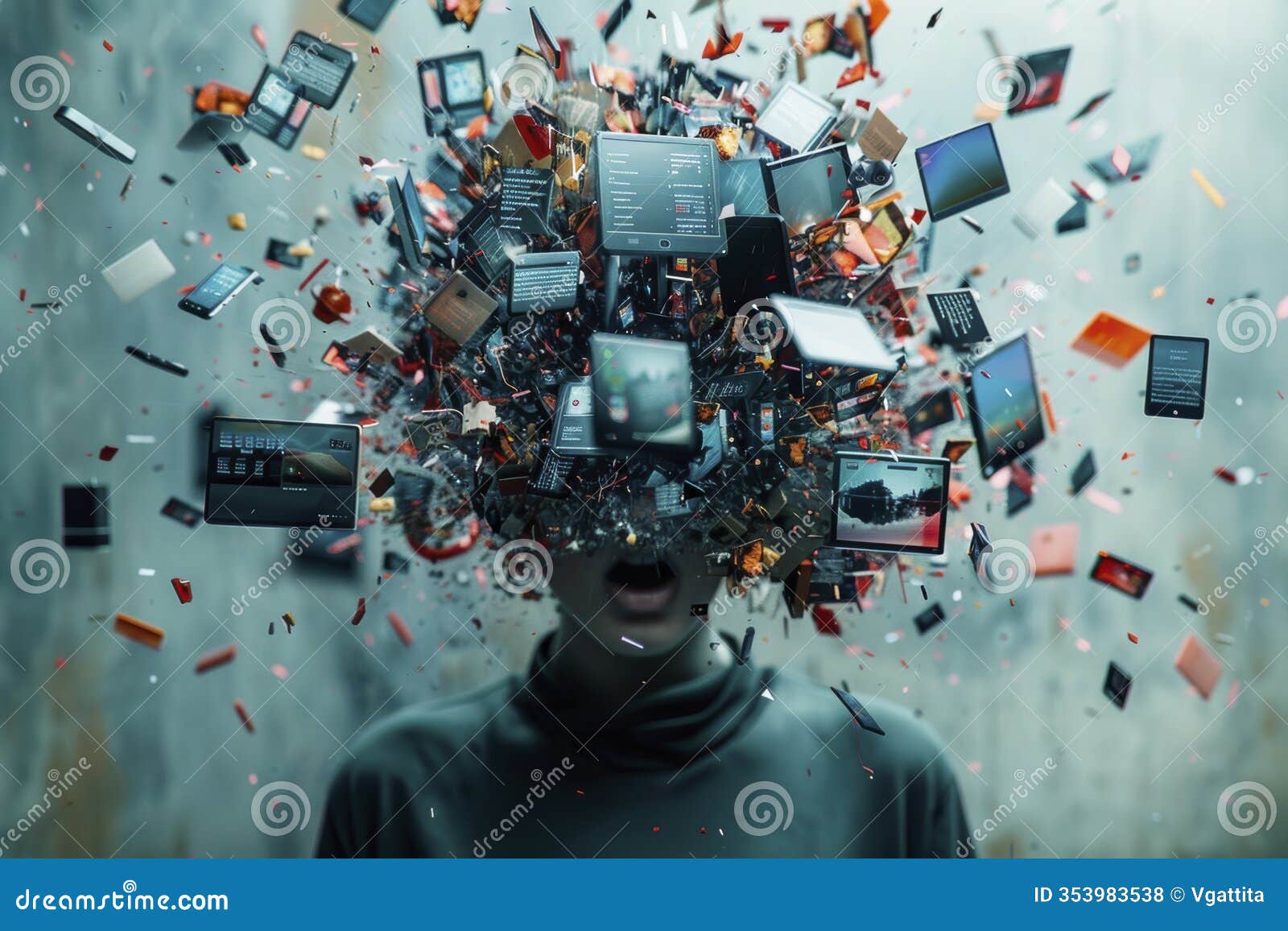 Digital Overload: Exploding Screens and Data Chaos Surrounding Human ...