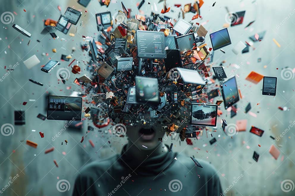 Digital Overload: Exploding Screens and Data Chaos Surrounding Human ...