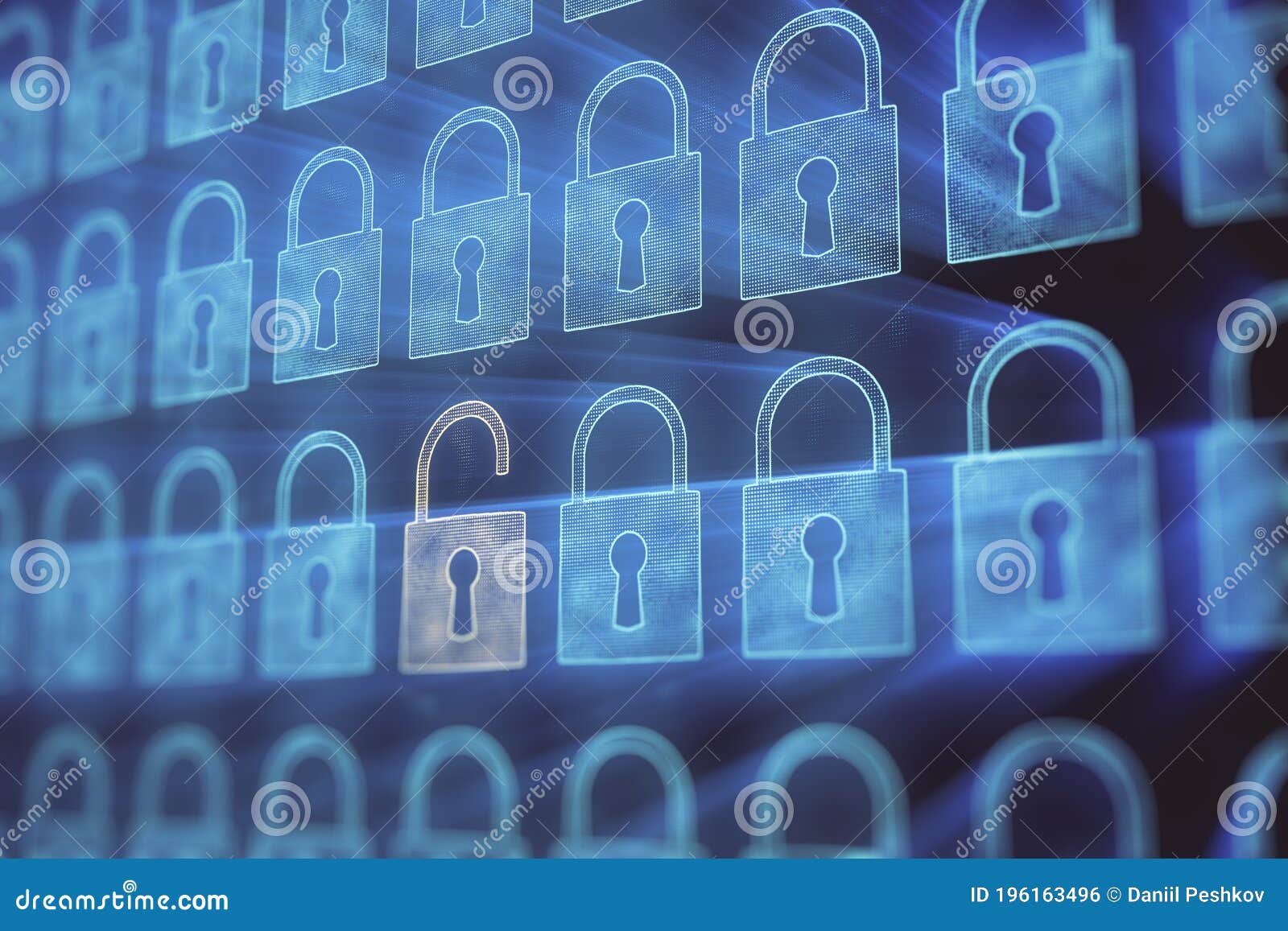 Digital Padlock Background with Open Lock Stock Illustration ...