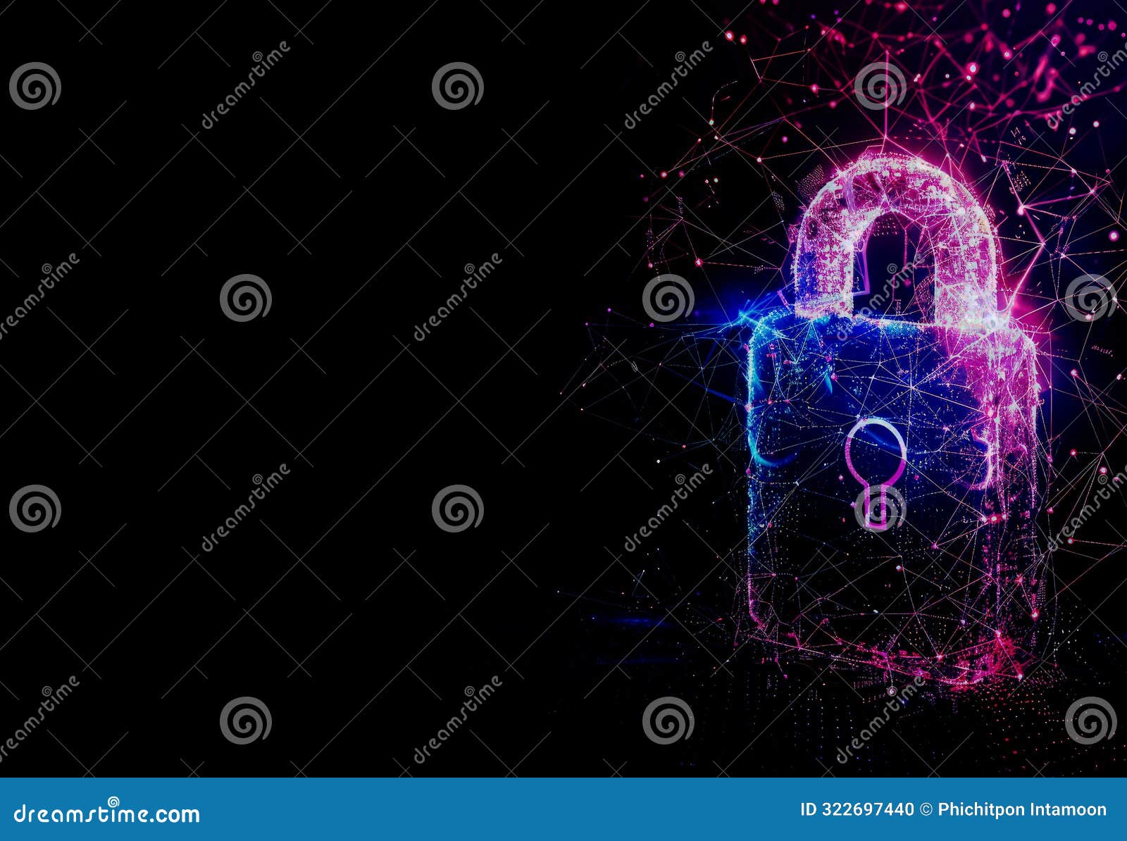A Digital Padlock Composed of Glowing Dots and Lines on a Dark Blue ...