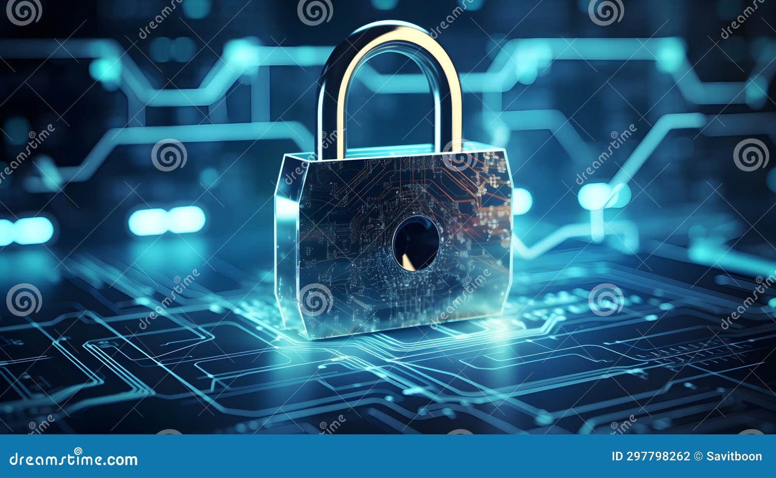 Padlock on Digital Data on Dark Blue Background. Cyber Security Concept ...