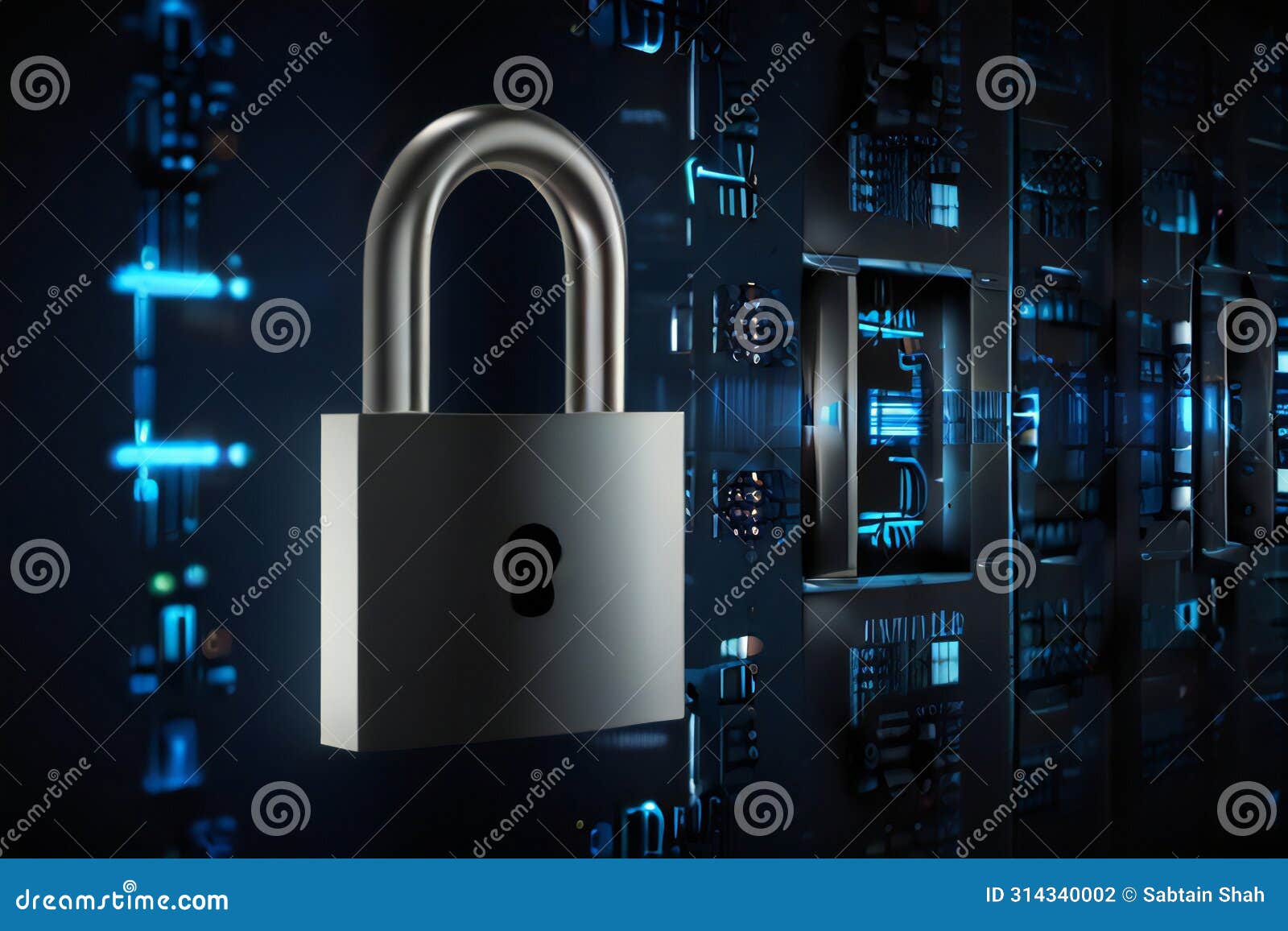 Digital Padlock for Computing System on Dark Blue Background ...