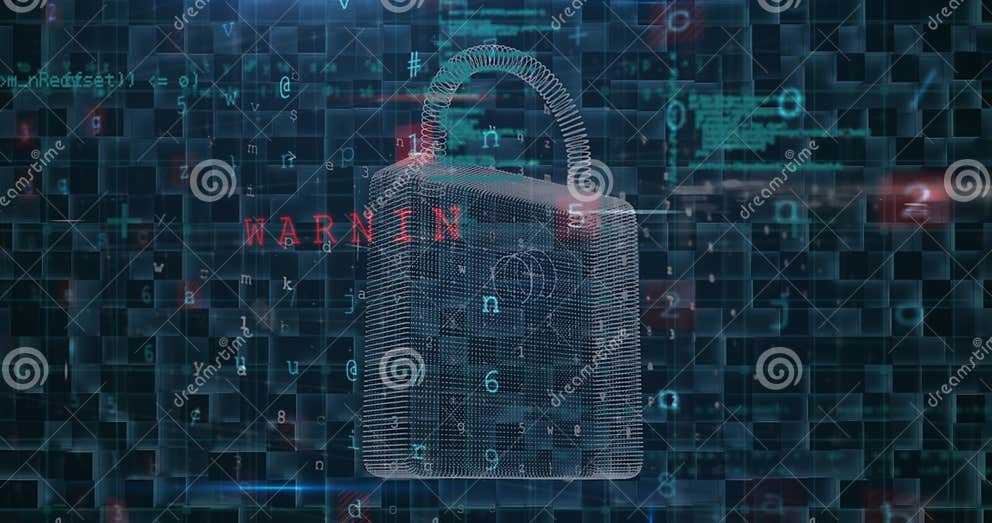 A Digital Padlock is Displayed with WARNING Message in Red Text Stock ...