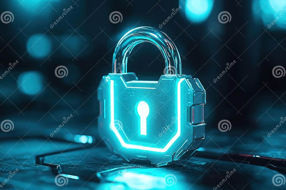 Digital Padlock with Futuristic Design and Glowing Elements ...