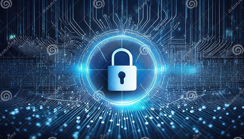 Digital Padlock Symbolizes Cybersecurity within a Network of Glowing ...