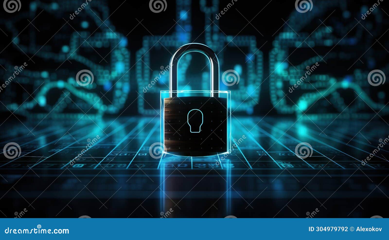 Digital Padlock with Virtual Screen on Dark Background AI Generated ...