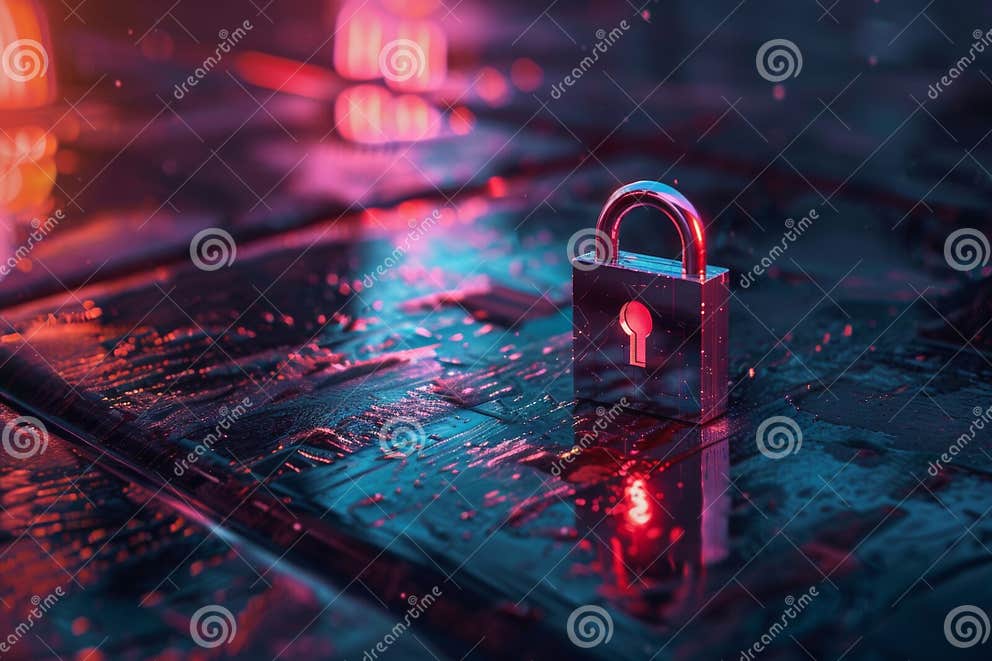 Digital Padlock on Wet Surface Stock Illustration - Illustration of ...