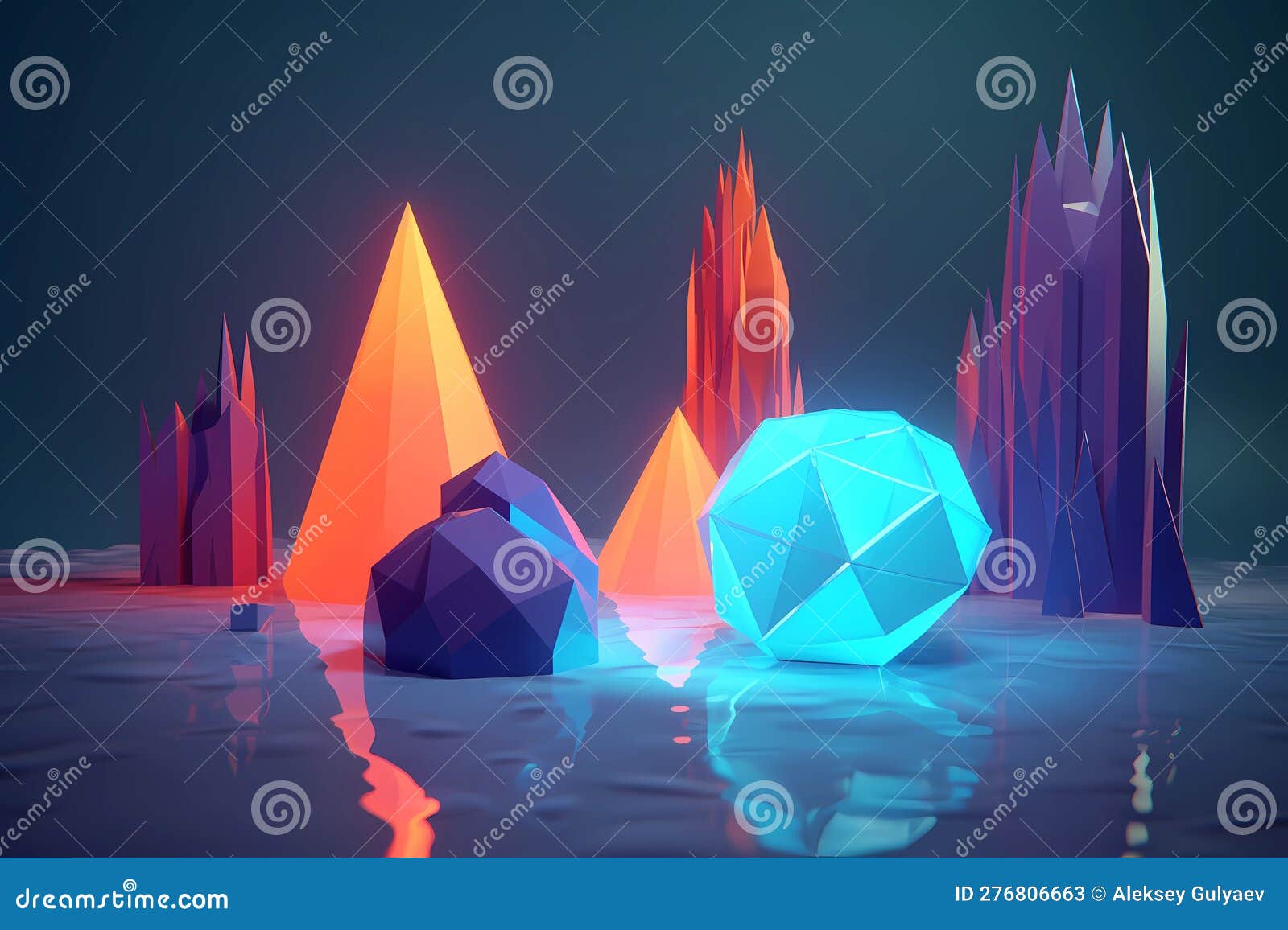A Digital Painting of a Blue and Orange Cubes Surrounded by Trees and ...