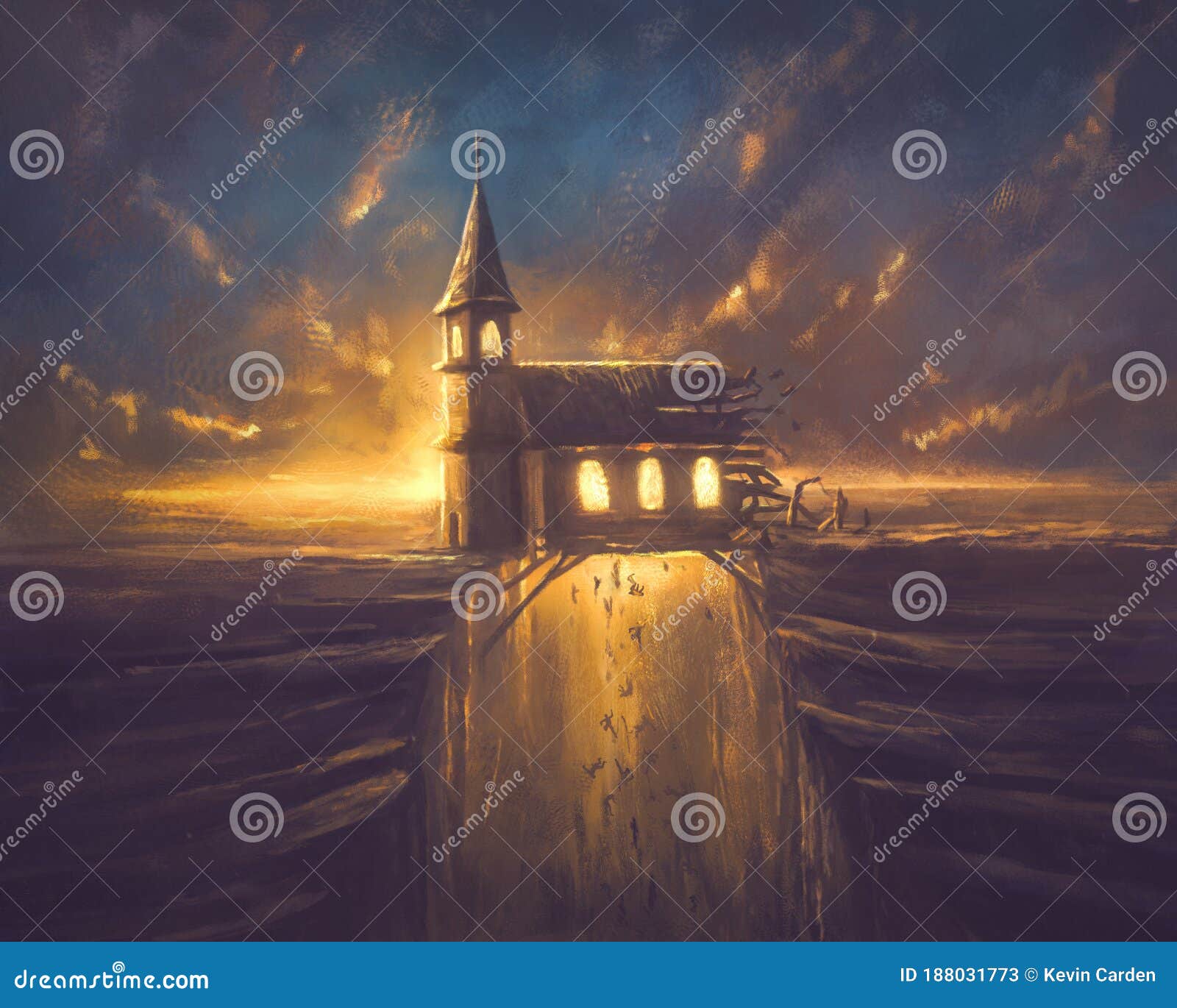 Digital Painting of a Broken Church Stock Illustration - Illustration ...