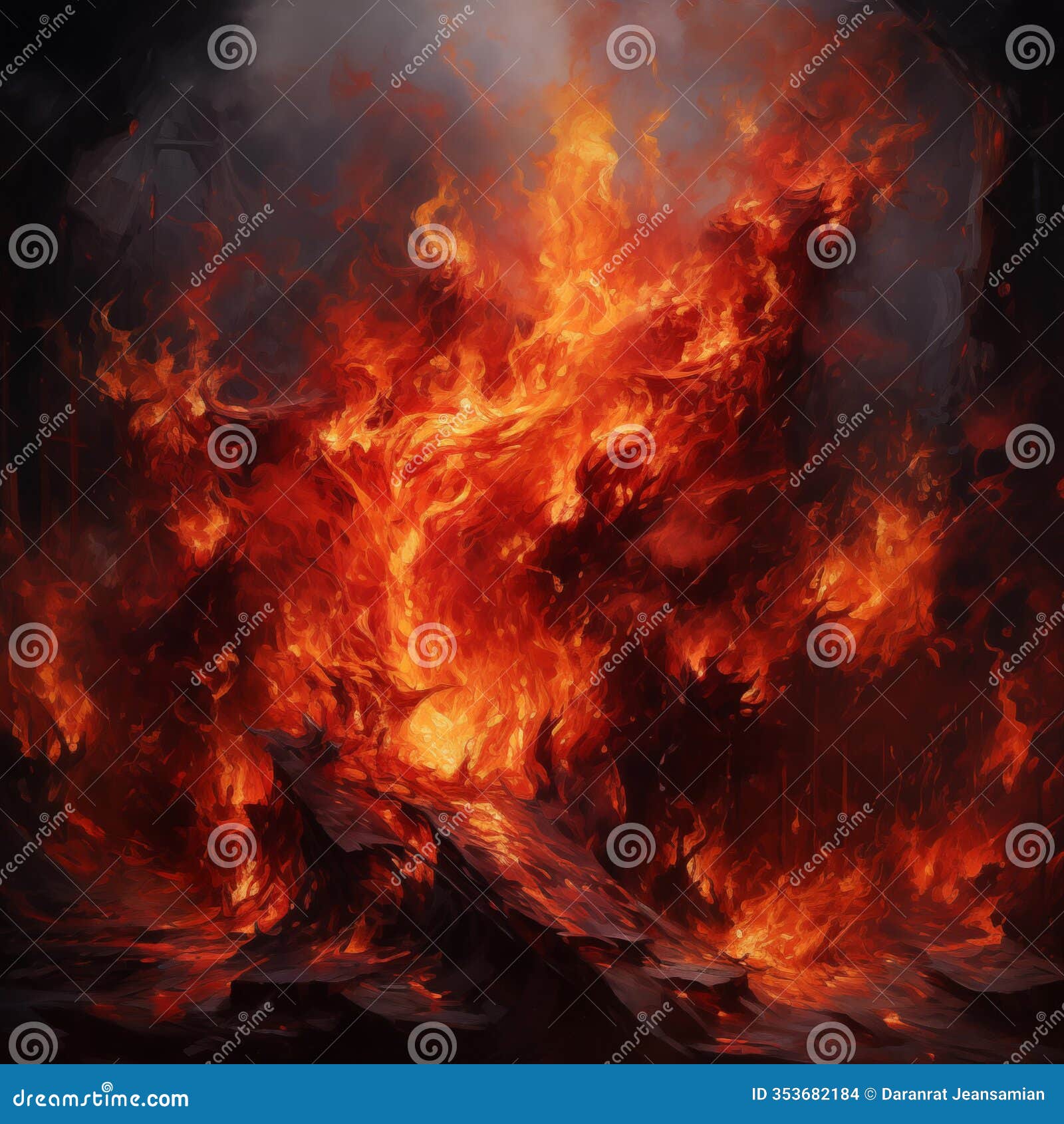 Digital Painting Burning Fire Filled with Smoke and Fire. Stock ...