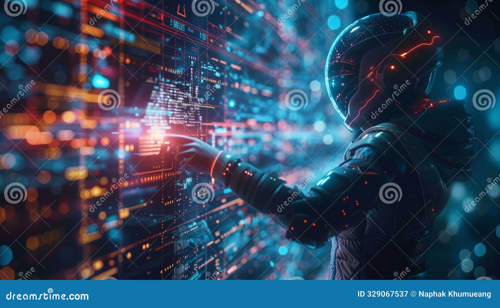 Digital Painting of a Cyber Warrior Finding an Exploit within a Complex ...