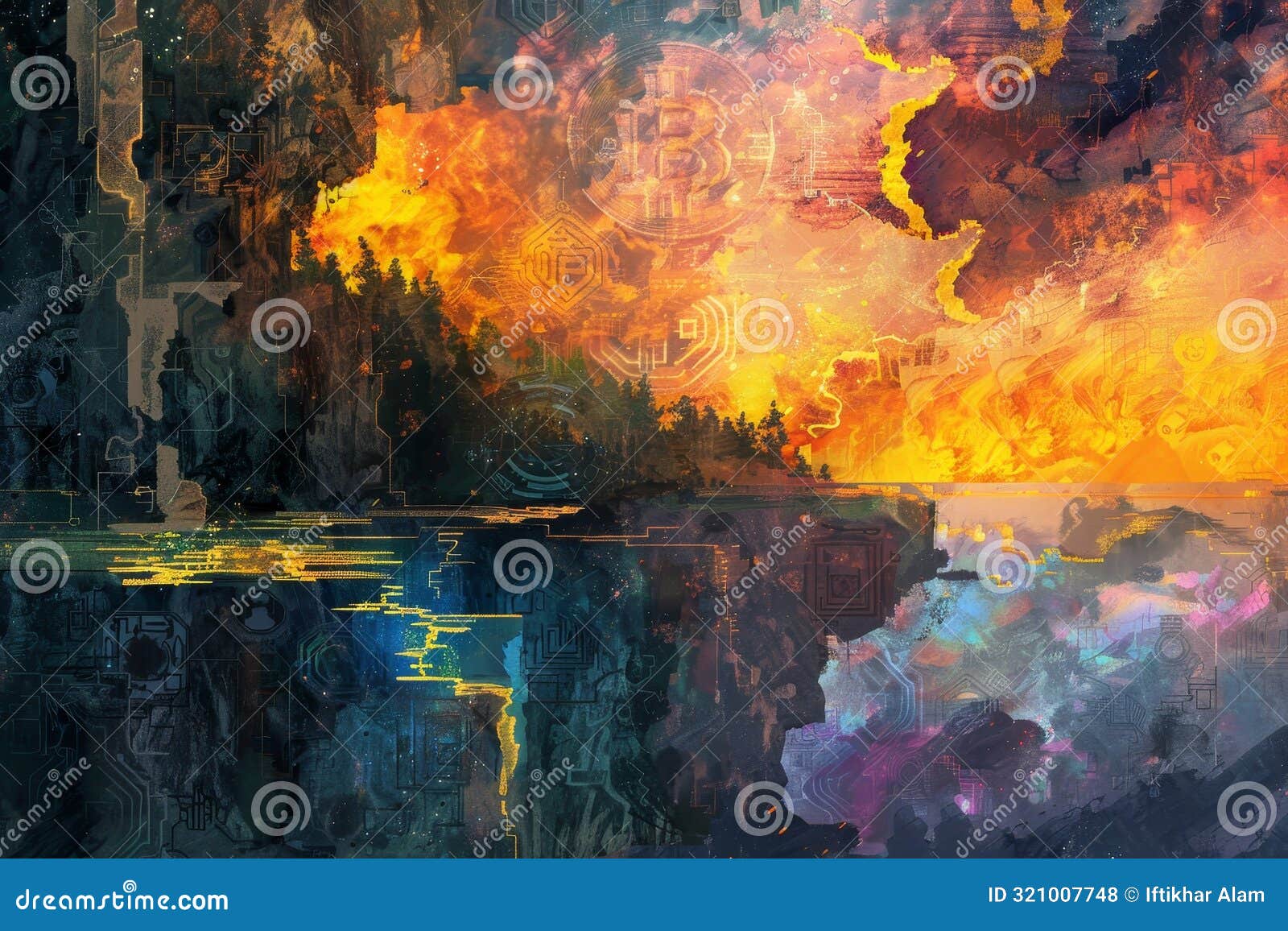 A Digital Painting Depicting a Dynamic Clash between Fire and Water ...