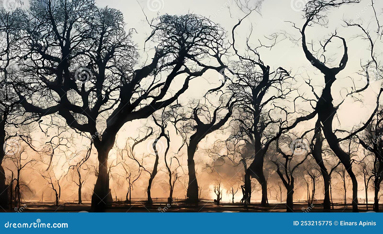 Silhouettes of Leafless Trees Wallpaper Illustration Stock Illustration ...