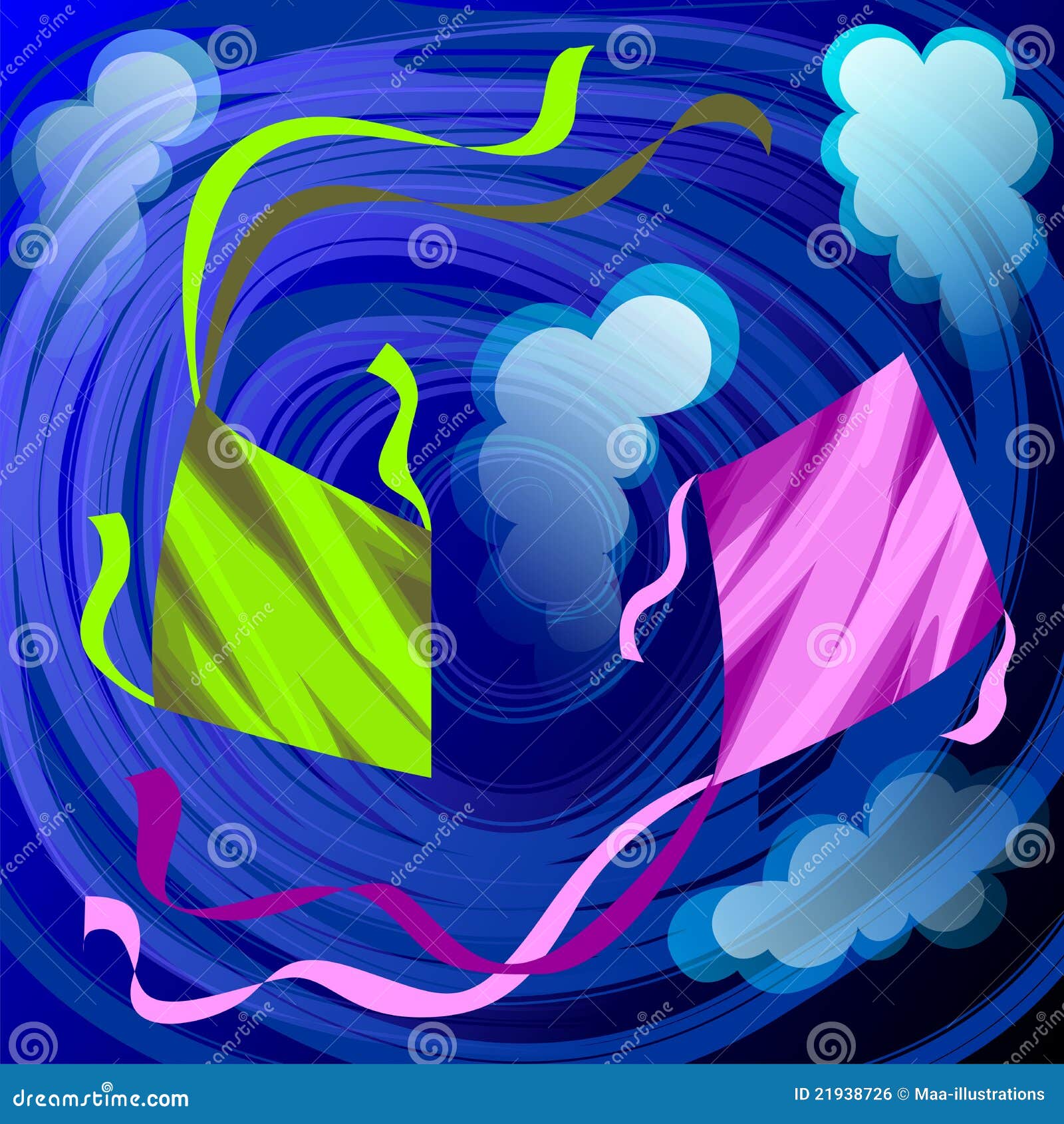 Digital Painting of Flying Kites Stock Illustration - Illustration of ...