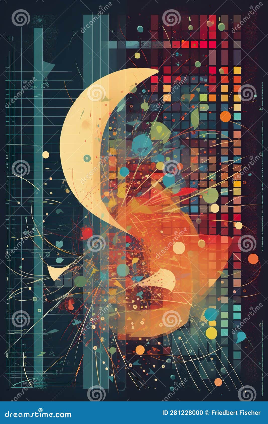A Digital Painting of a Half Moon with Colorful Dots. Generative AI ...
