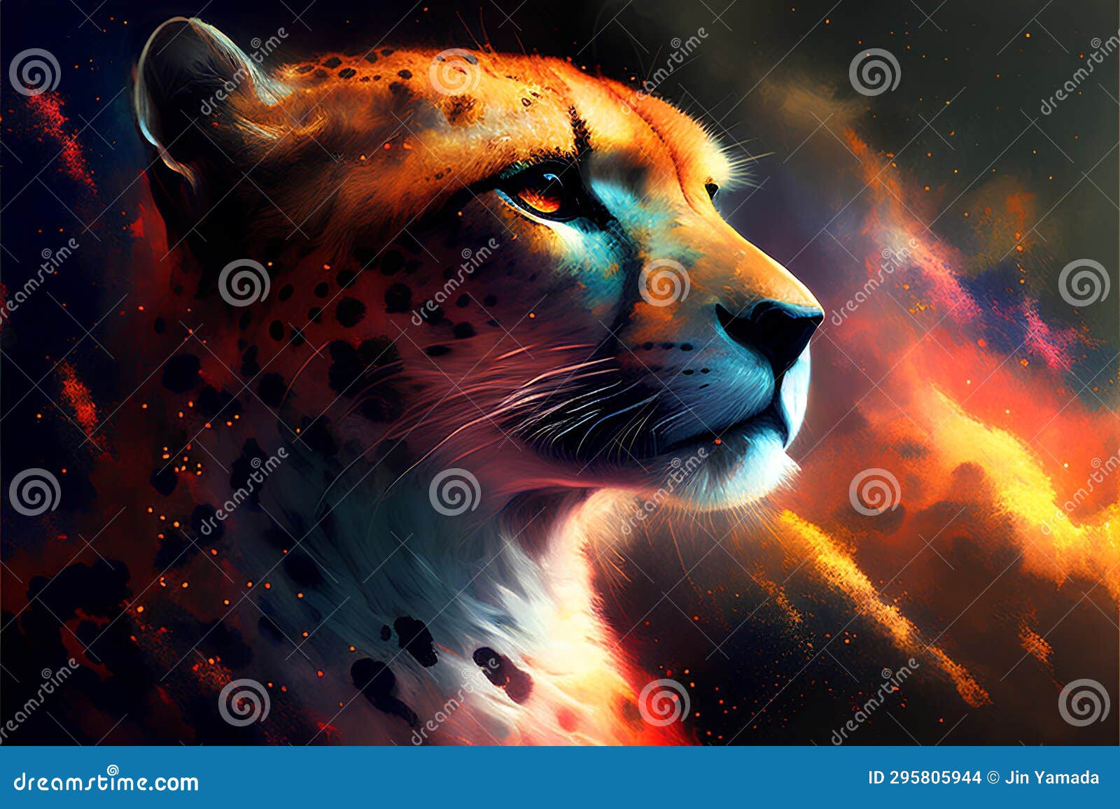 Digital Painting of a Leopard with Fire and Smoke in it. Stock ...