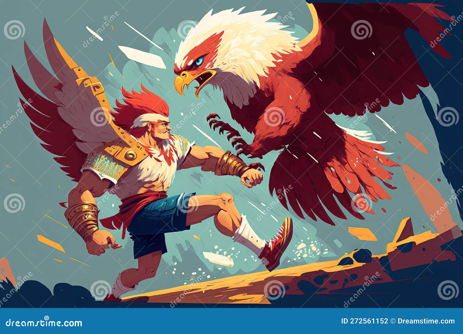 Digital Painting of a Man Fighting a Legendary Eagle Stock Illustration ...