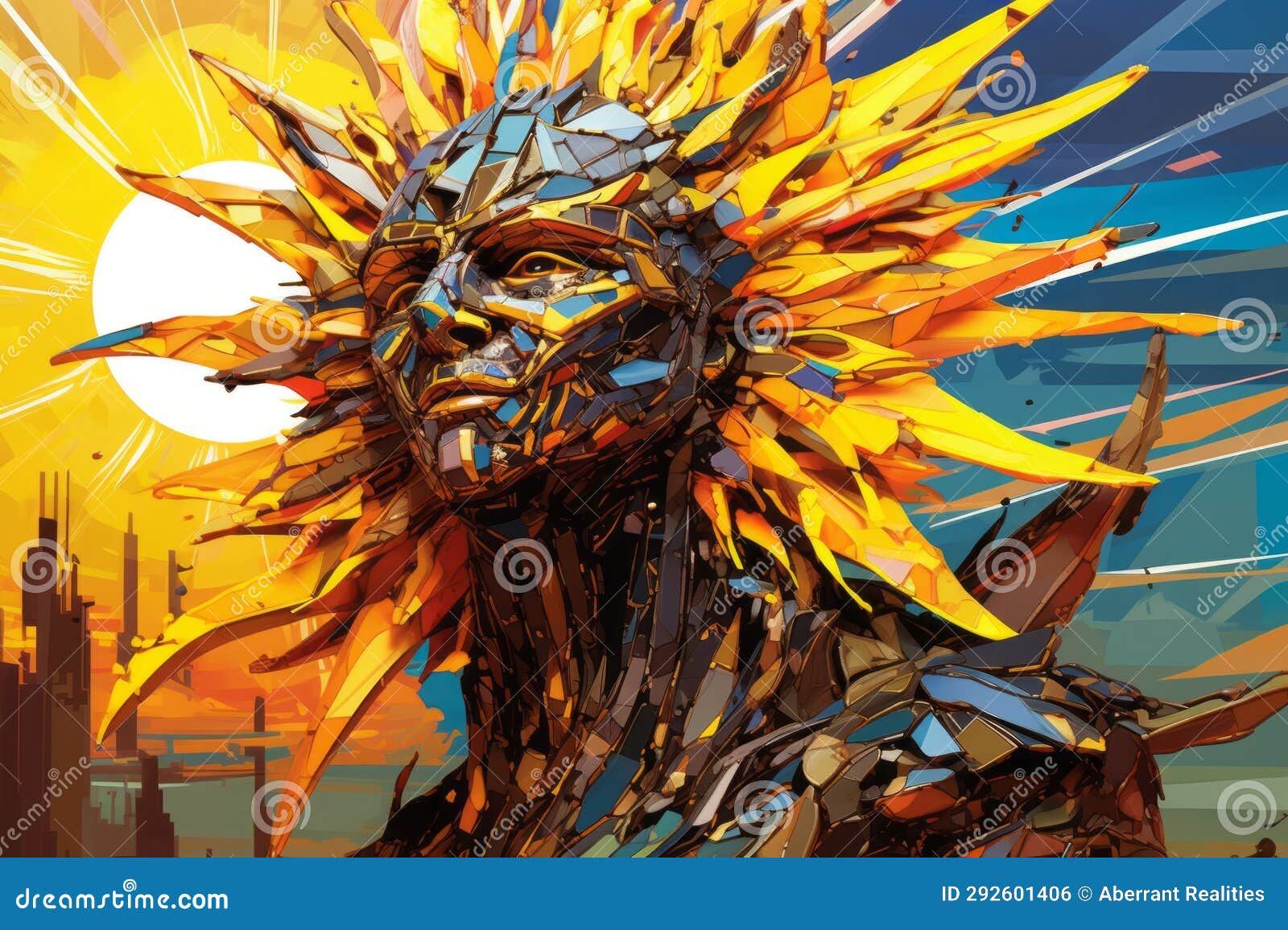 A Digital Painting of a Man with a Sun on His Head Stock Illustration ...