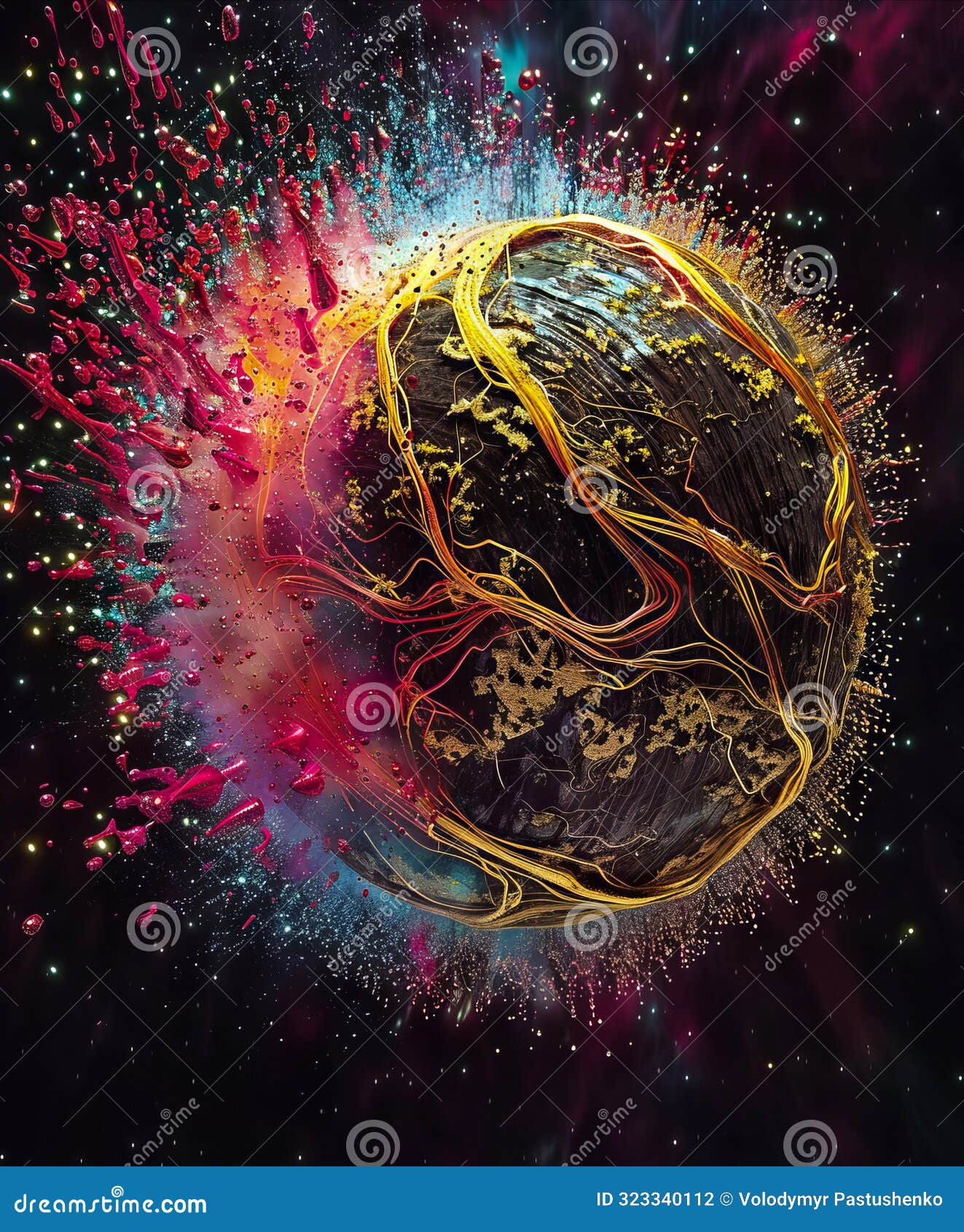 A Digital Painting of a Planet with a Lot of Splatter Stock Photo ...