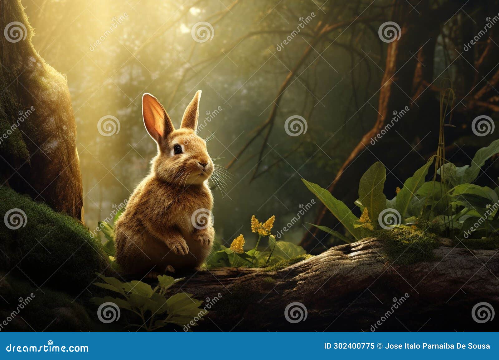 Digital Painting of a Rabbit in a Serene Forest Stock Illustration ...