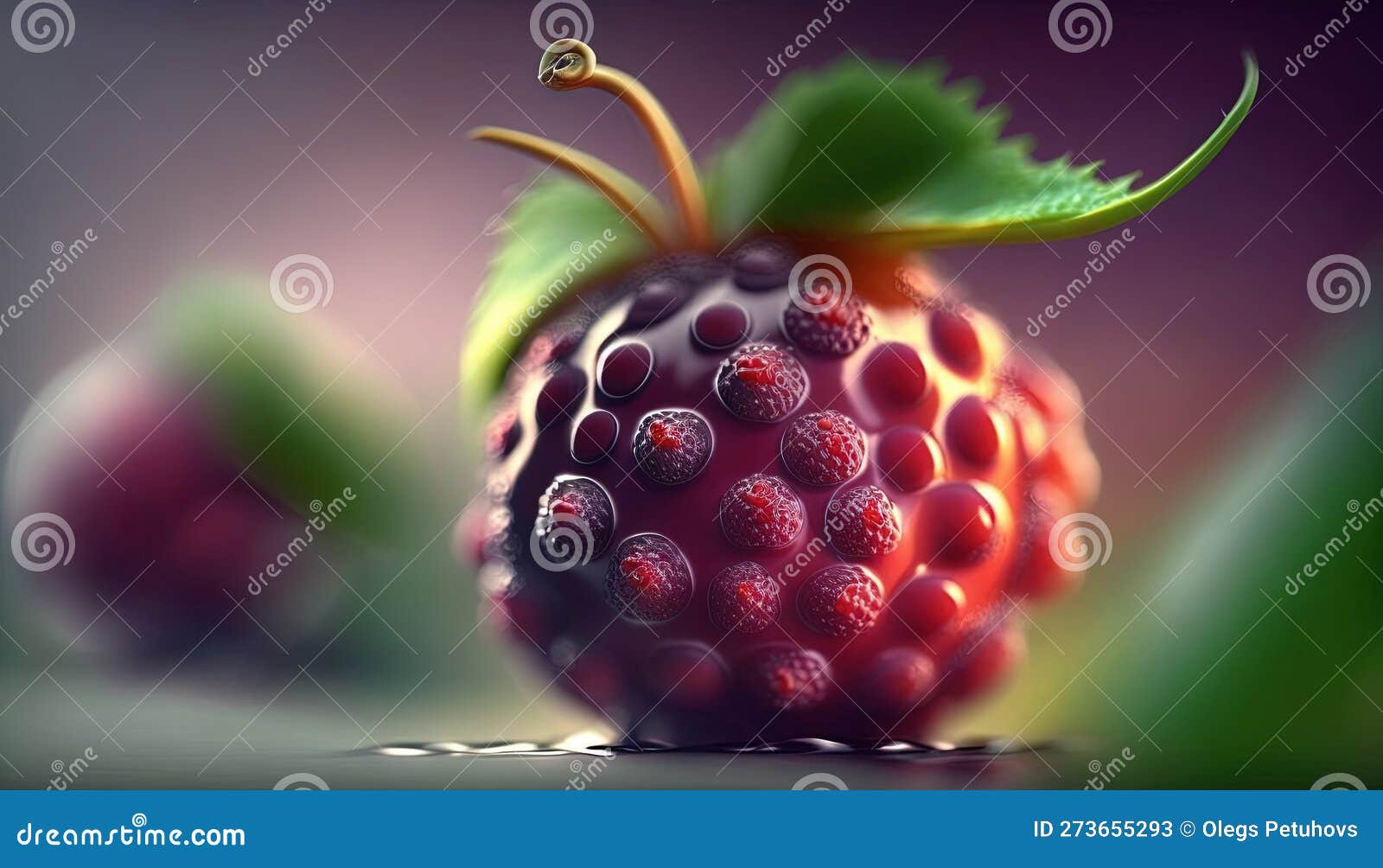 A Digital Painting of a Raspberry with a Green Leaf Stock Illustration ...