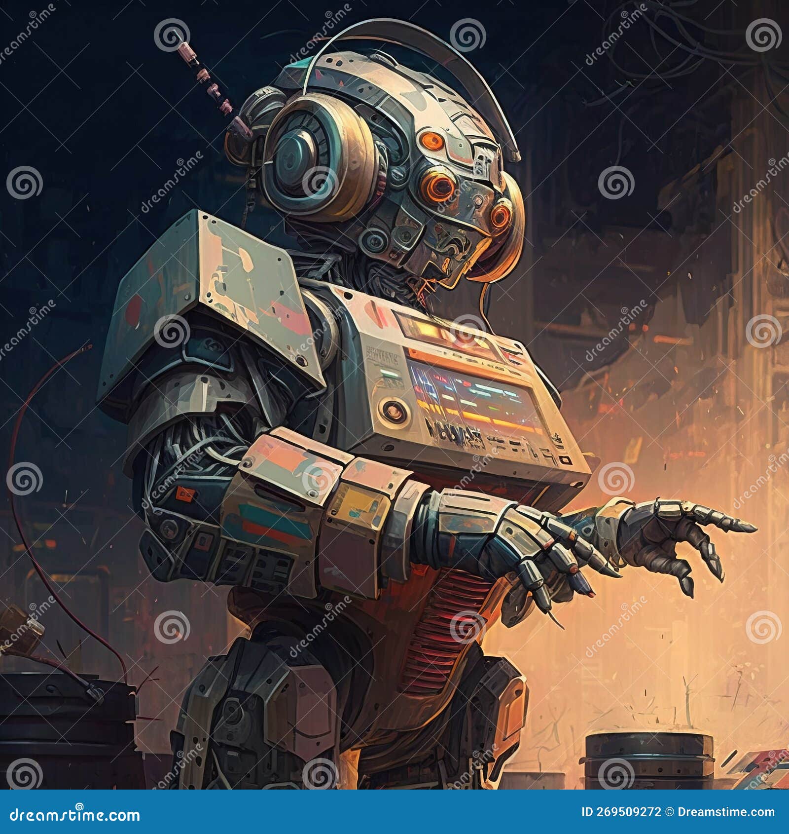 Digital Painting of a Retro Style Robot. Created Using Generative AI ...