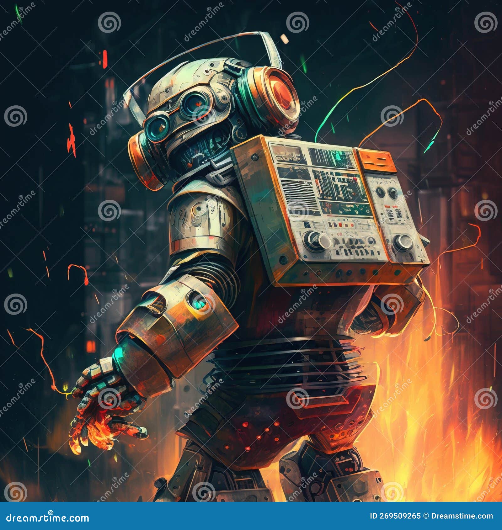Digital Painting of a Retro Style Robot. Created Using Generative AI ...