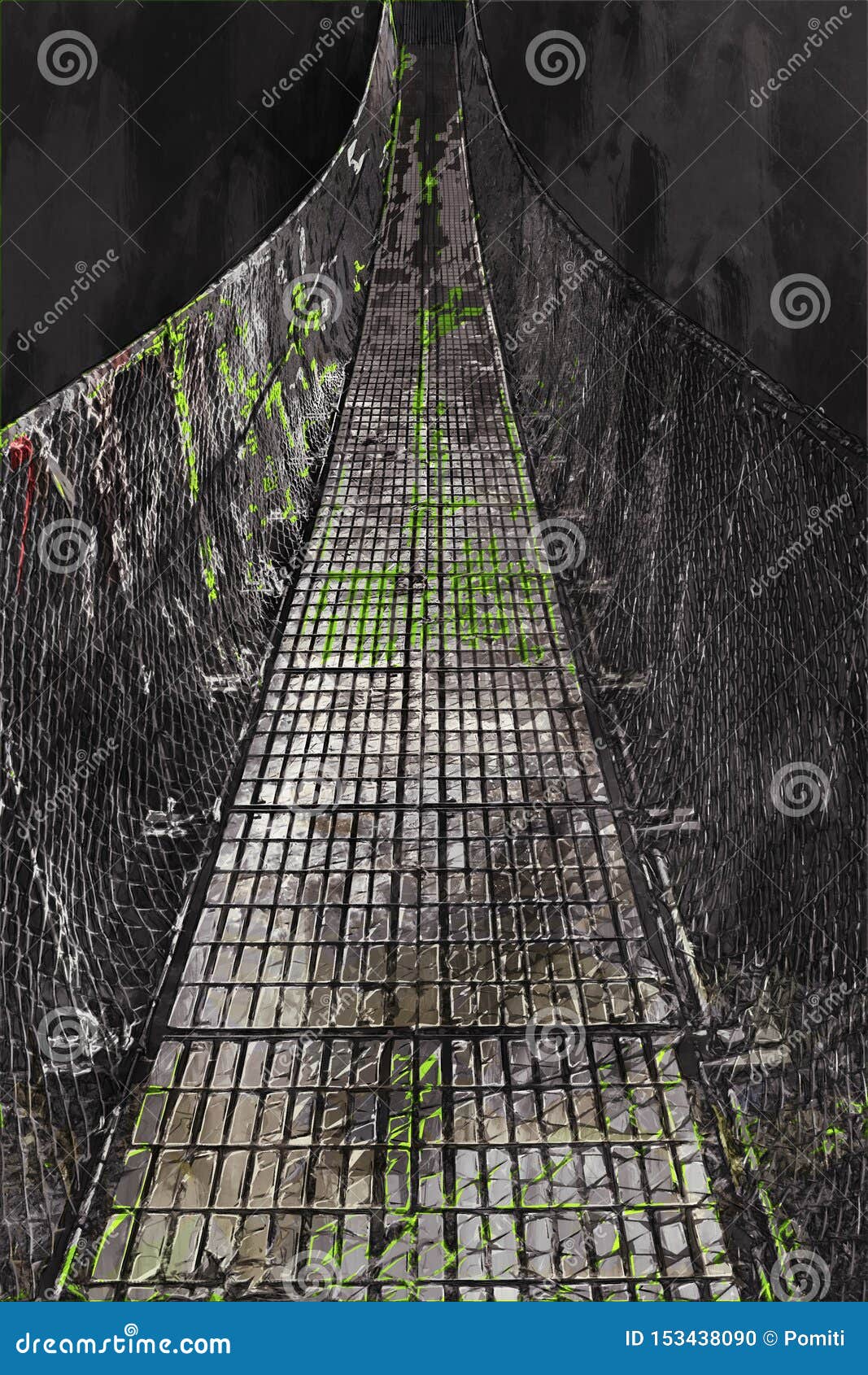 Digital Painting of Rope Bridge in Valley Stock Illustration ...