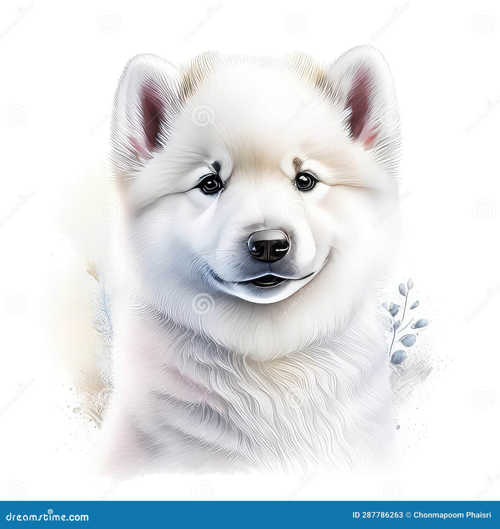 Digital Painting of a Samoyed Dog in Front of White Background AI ...