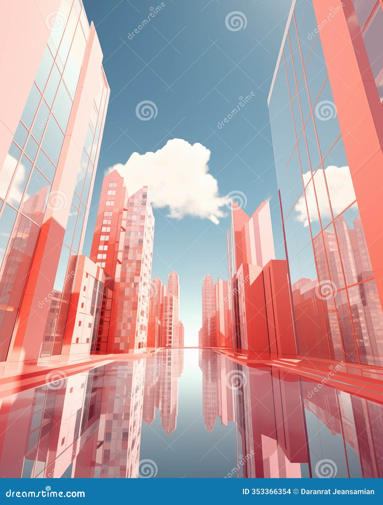 Digital Painting of Tall Buildings in Perspective, Low Angle Stock ...