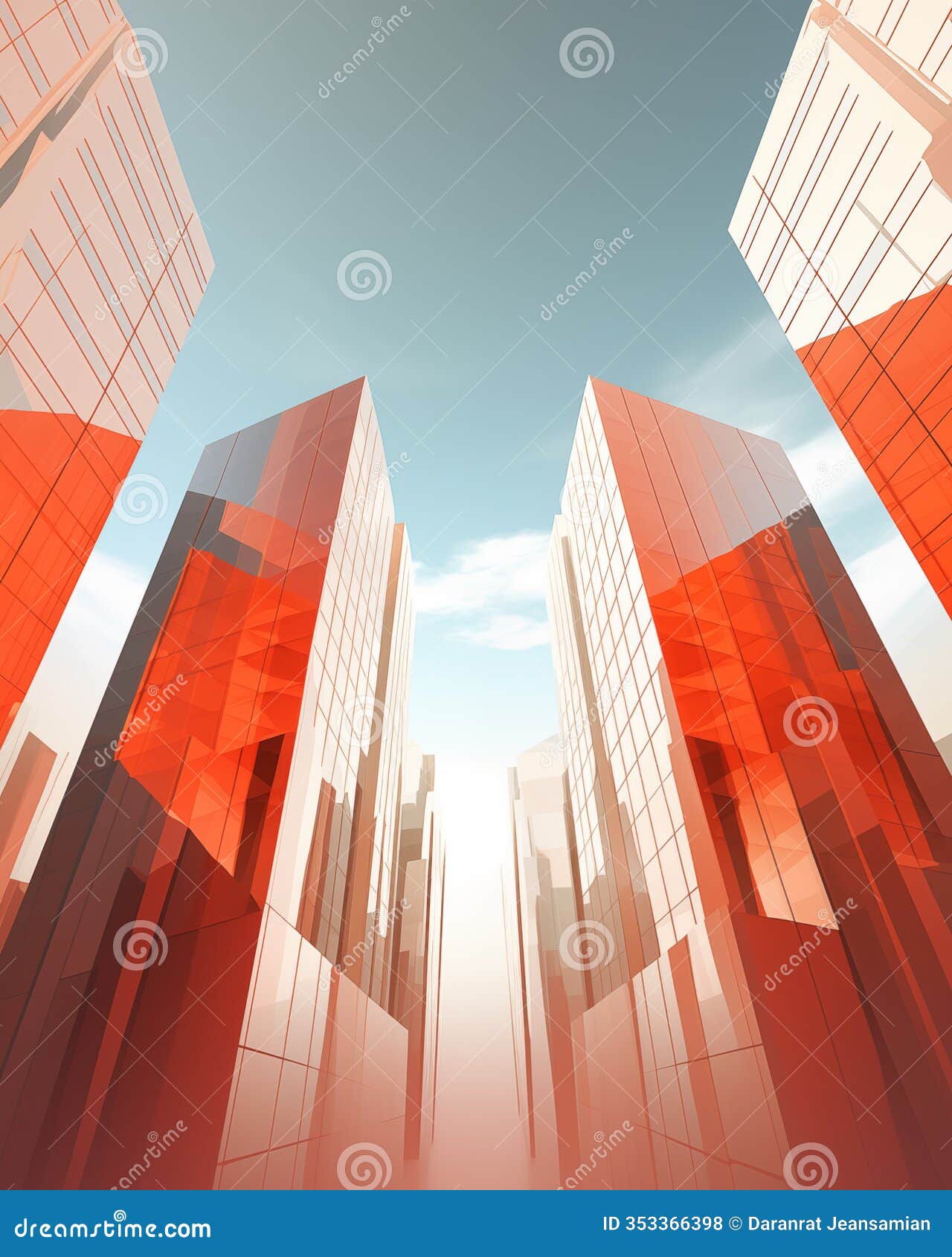 Digital Painting of Tall Buildings in Perspective, Low Angle Stock ...