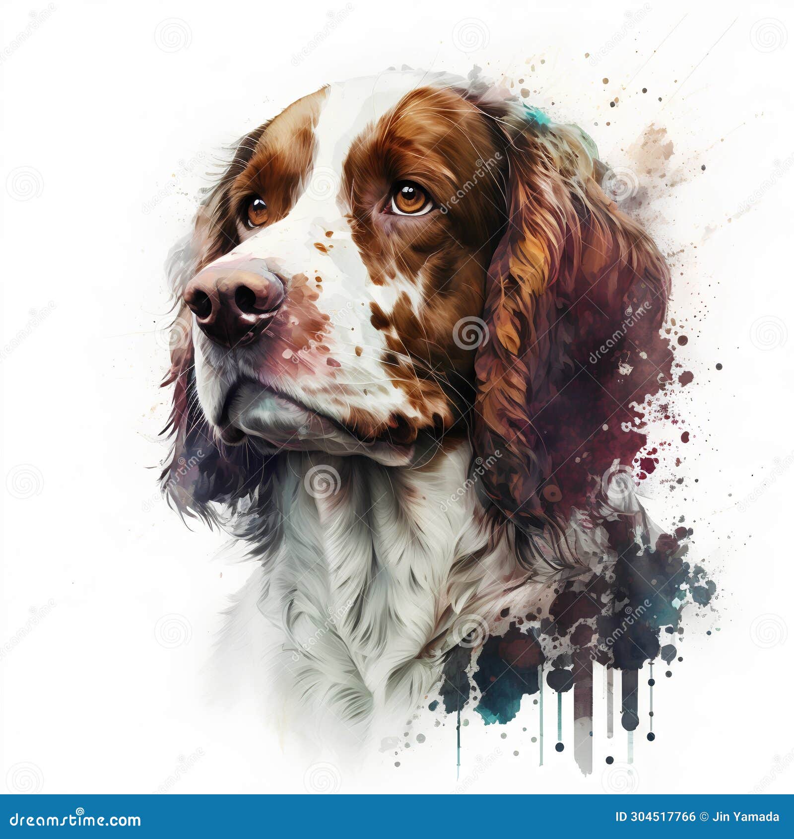 Digital Painting of a Welsh Springer Spaniel Dog in Profile Stock ...