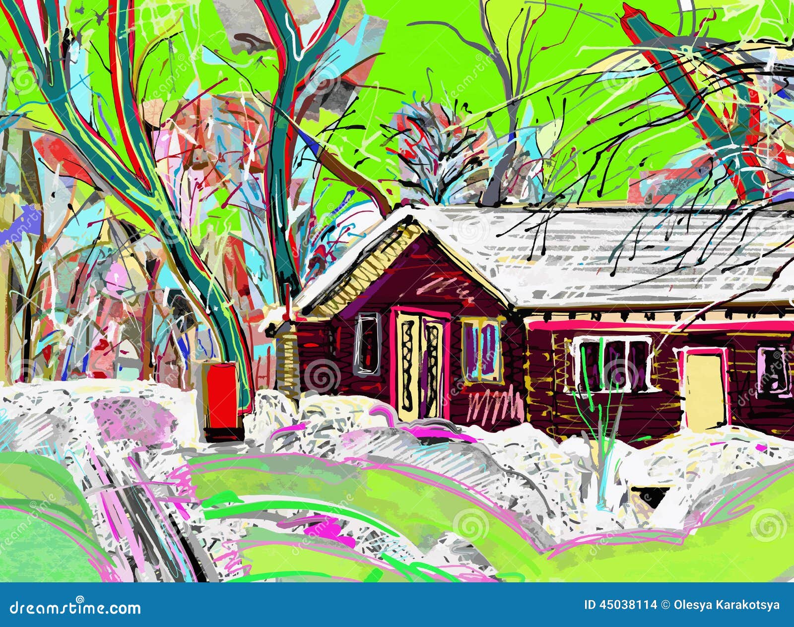 Digital Painting of Winter Landscape Stock Vector - Illustration of ...