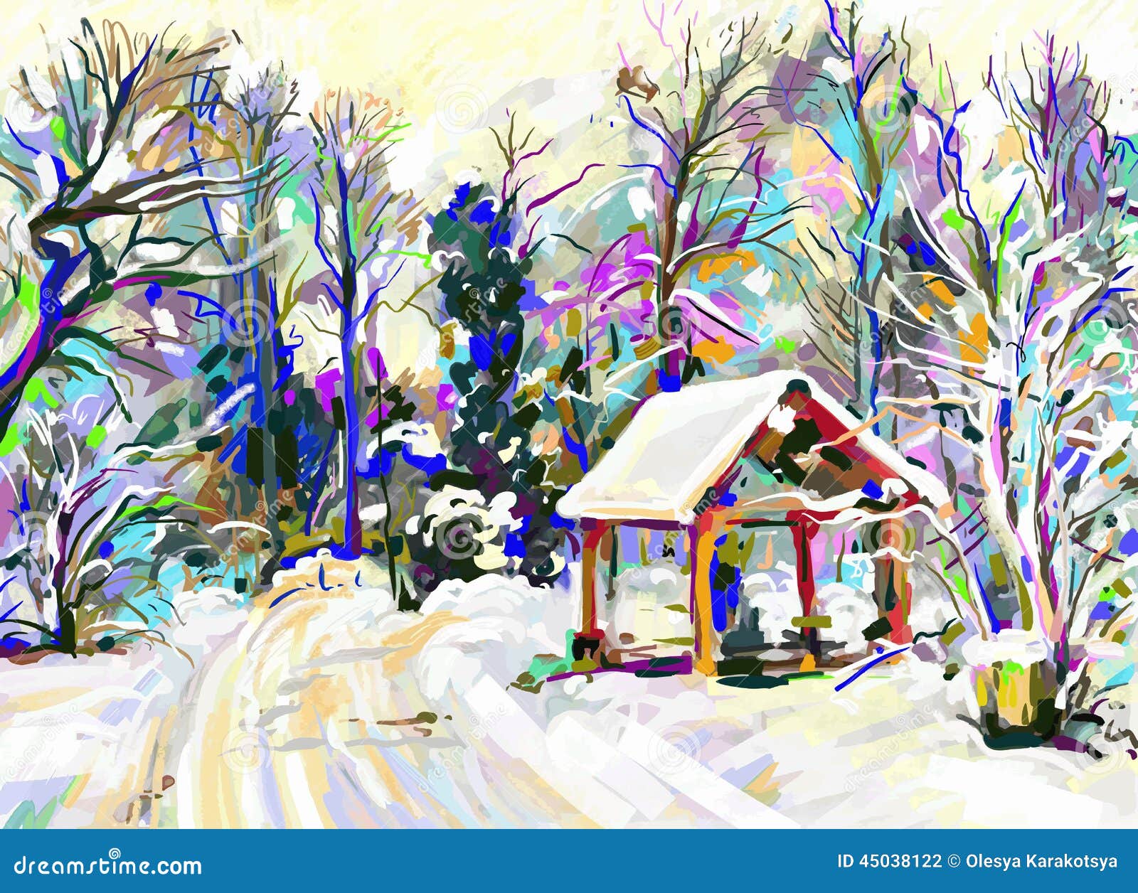 Digital Painting of Winter Landscape Stock Vector - Illustration of ...