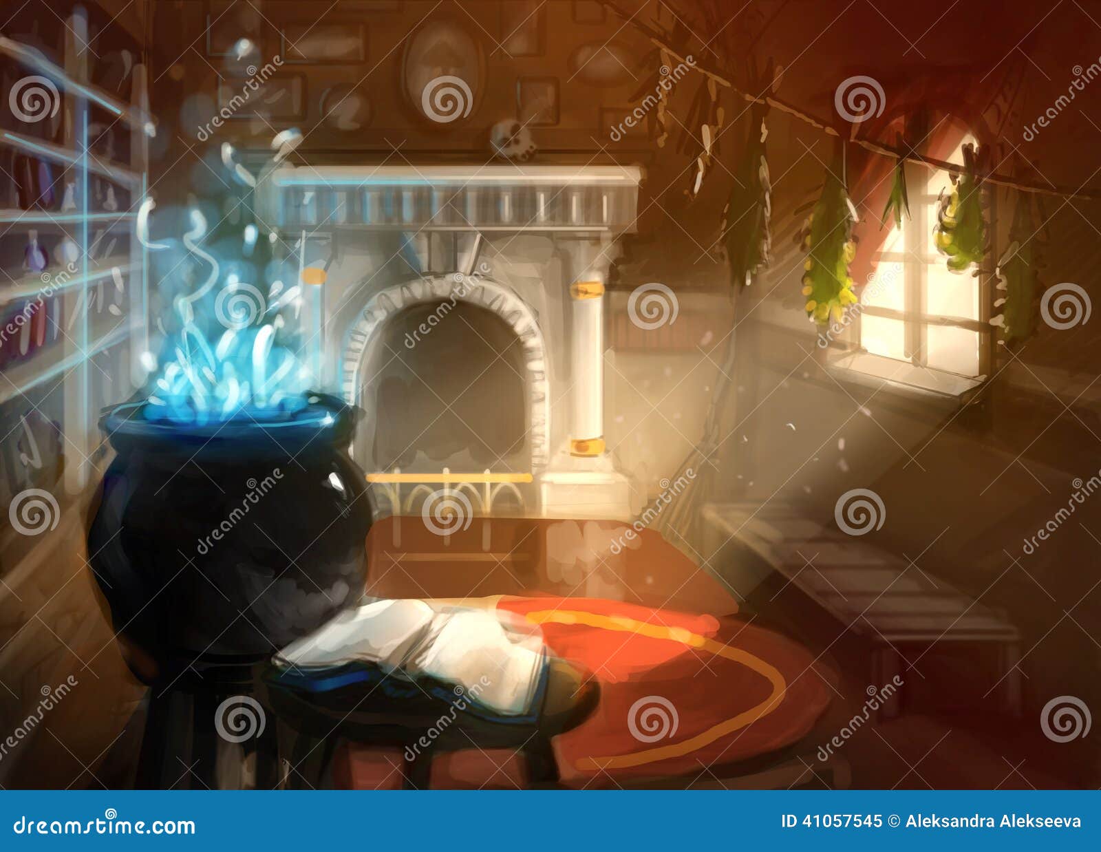 Digital Painting Wizard House Interior Stock Illustration ...
